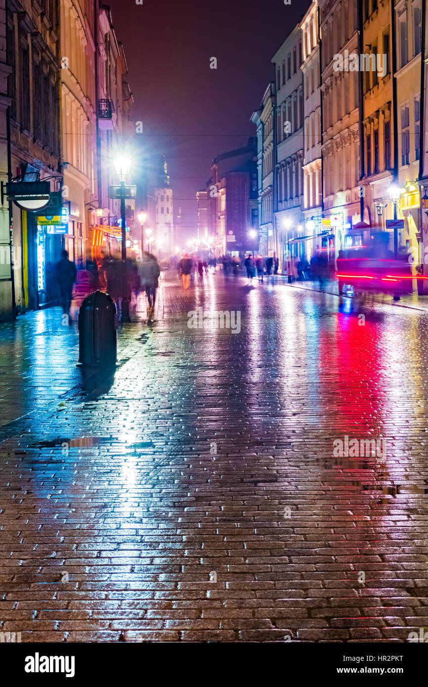 Night street in the Krakow, Poland Stock Photo - Alamy