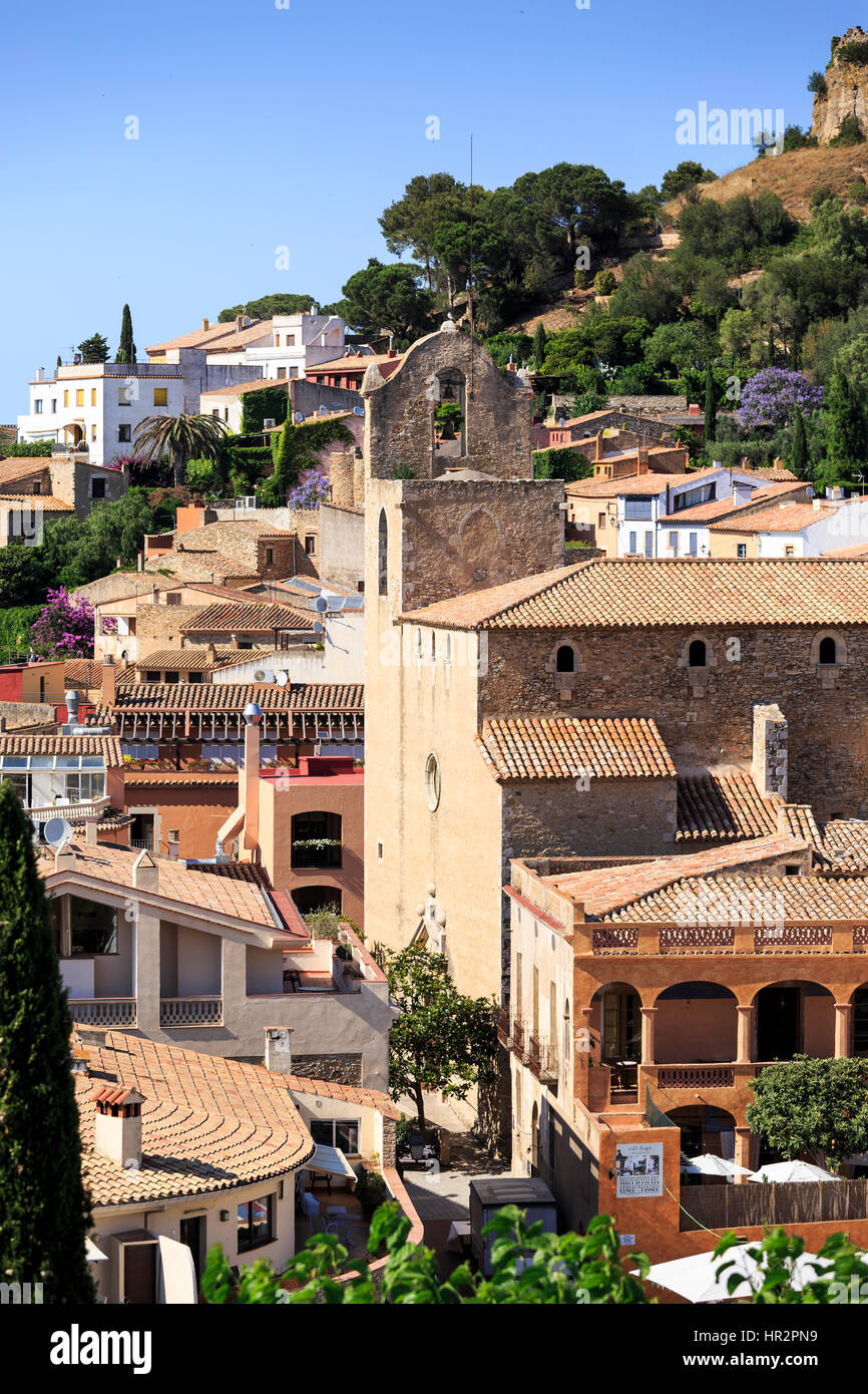 view of Begur old town with Church, Costa Brava, Spain Stock Photo - Alamy