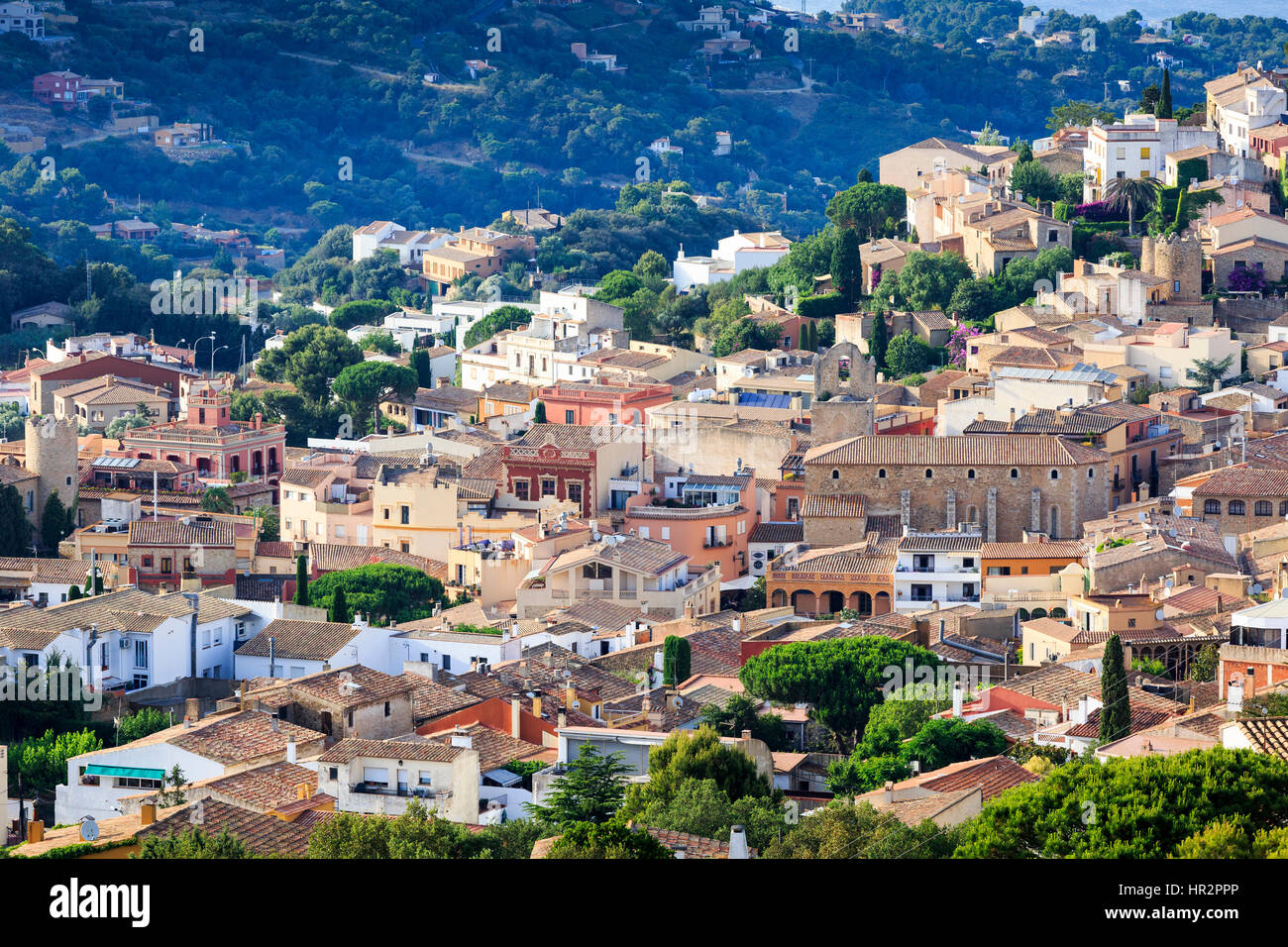 view of Begur old town with Church, Costa Brava, Spain Stock Photo - Alamy