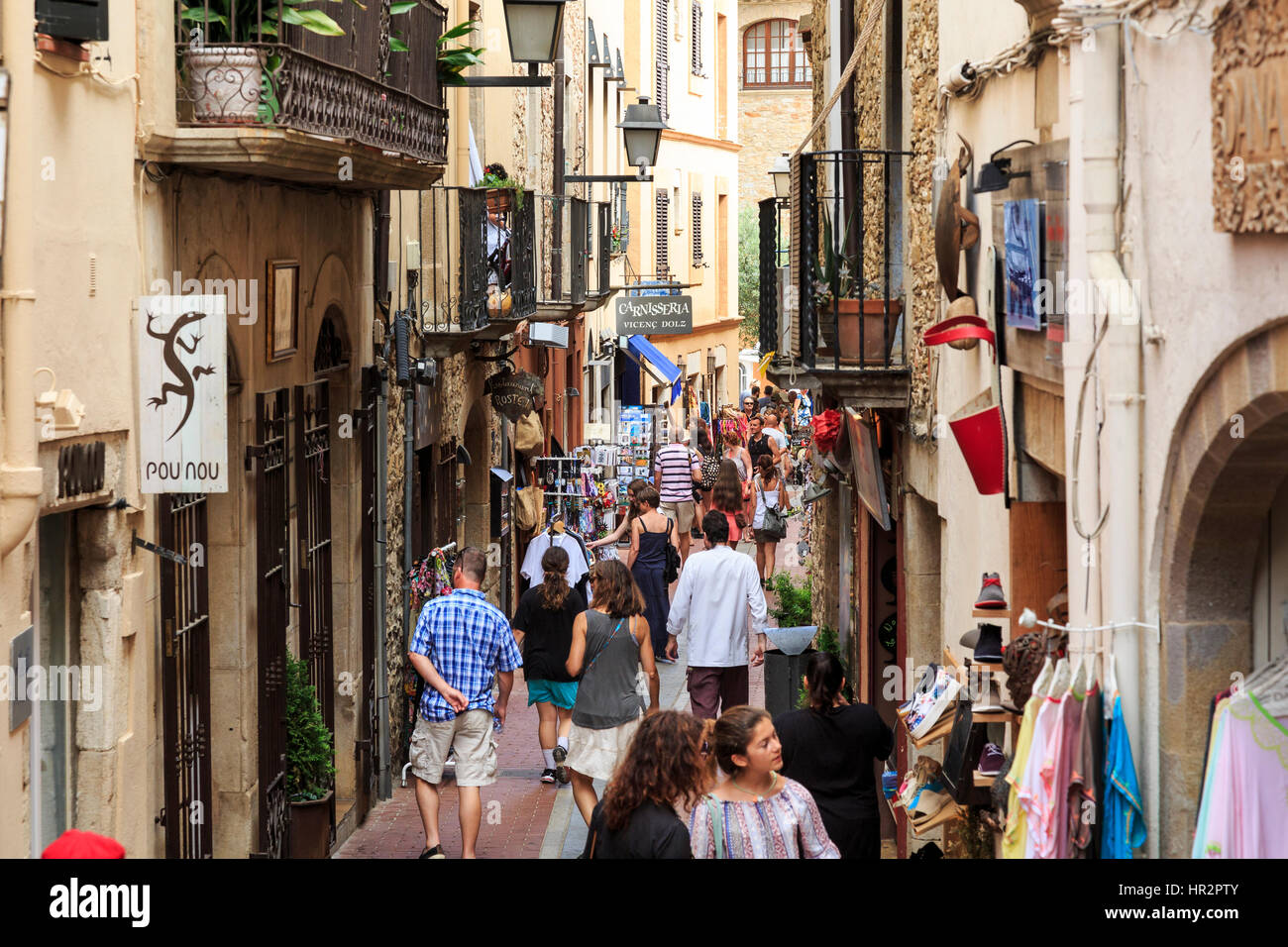 Busy old town street, Begur, Costa Brava, Spain Stock Photo - Alamy
