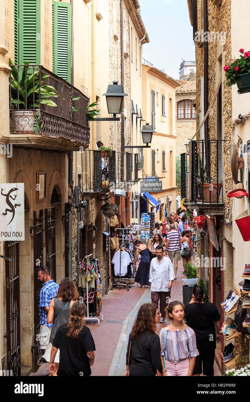 Busy old town street, Begur, Costa Brava, Spain Stock Photo - Alamy