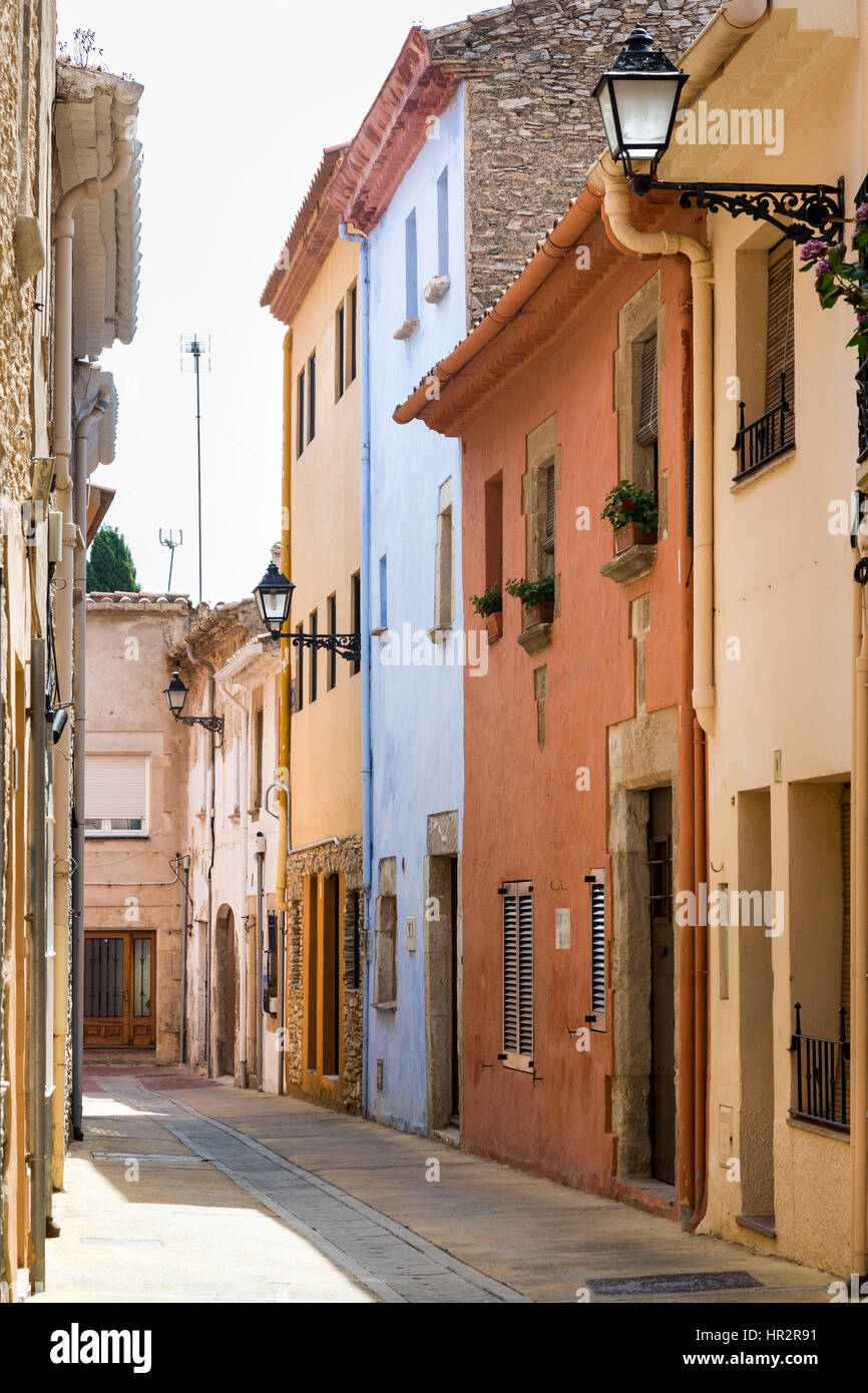 Colourful street, Begur, Costa Brava, Spain Stock Photo - Alamy