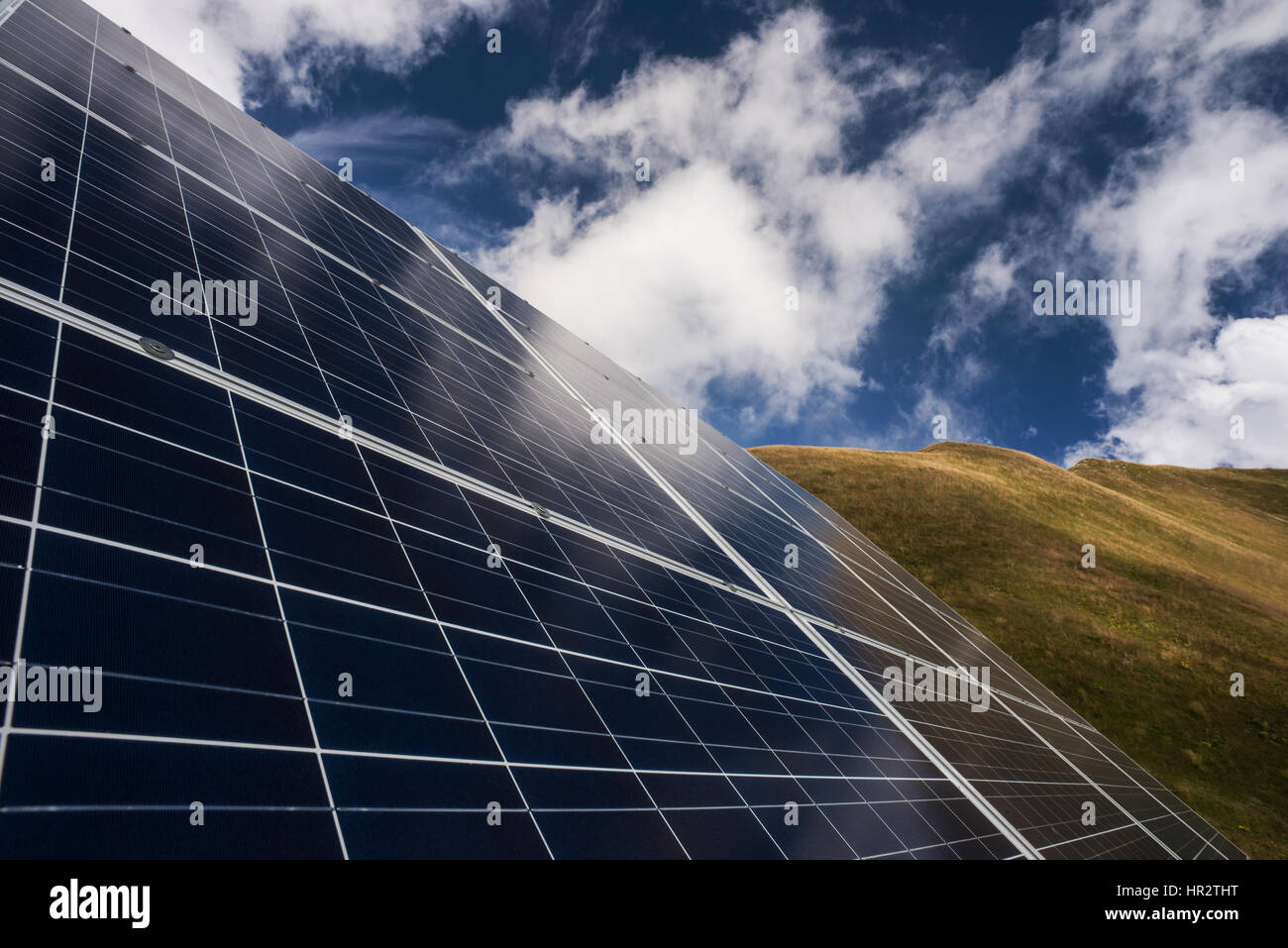 Solar panels and blue sky, electrical energy production and ...