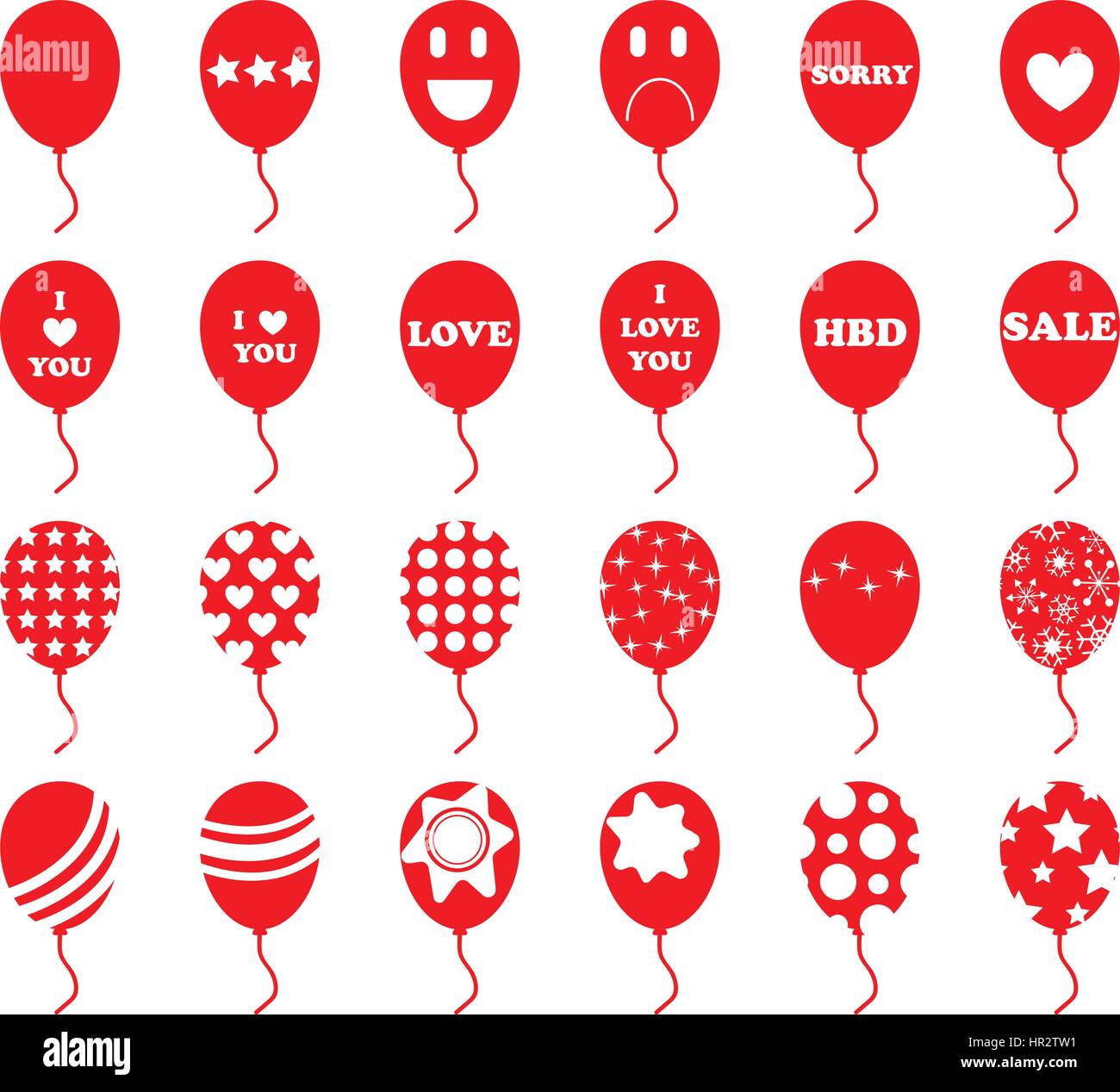 Variety fancy balloon in different pattern on white background Stock ...