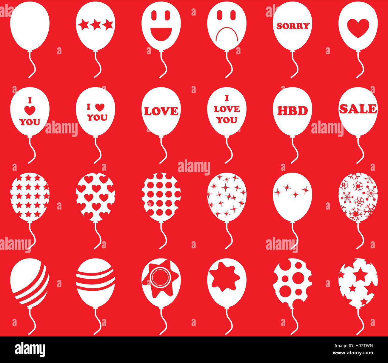 Variety fancy balloon in different pattern on white background Stock ...