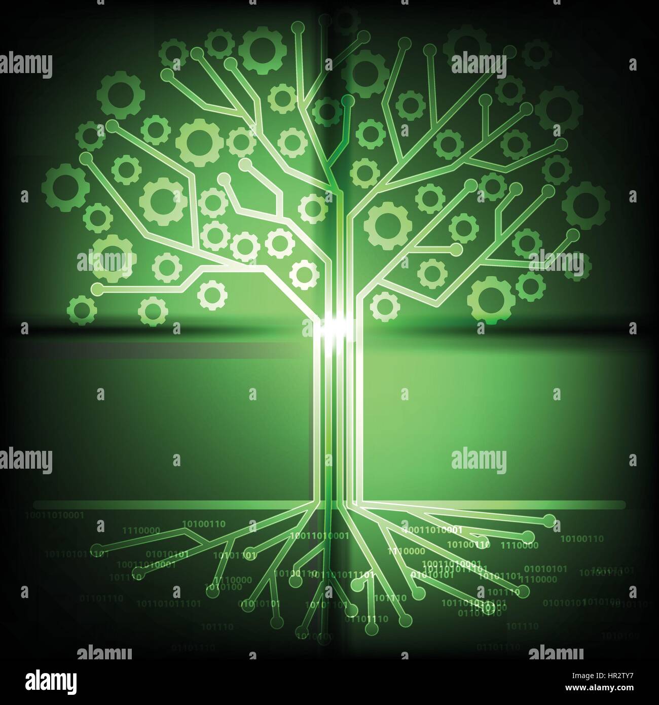 Digital technology and tree of gear on green background Stock Vector ...