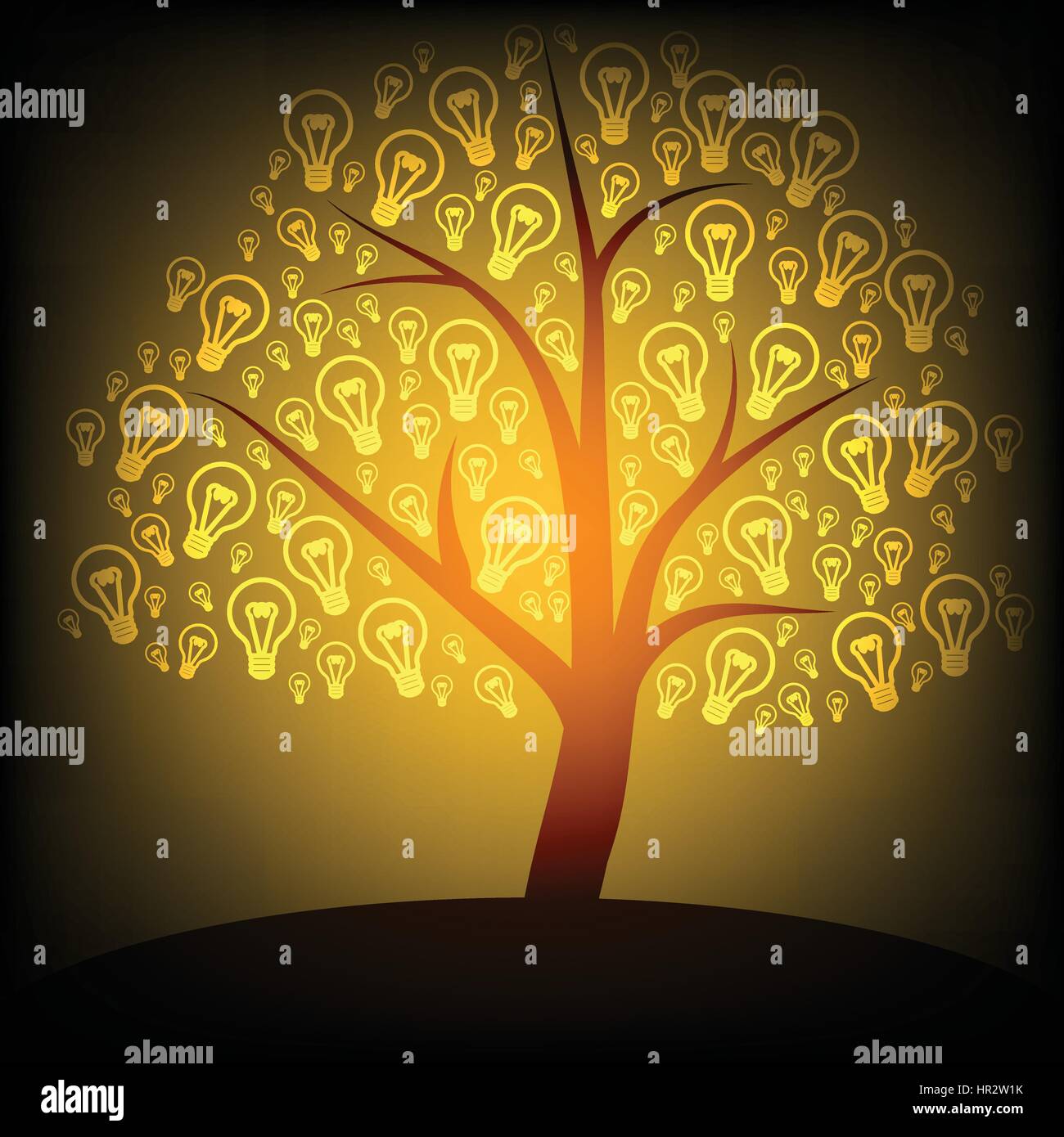 Yellow tree of light bulb icon on yellow background Stock Vector Image ...