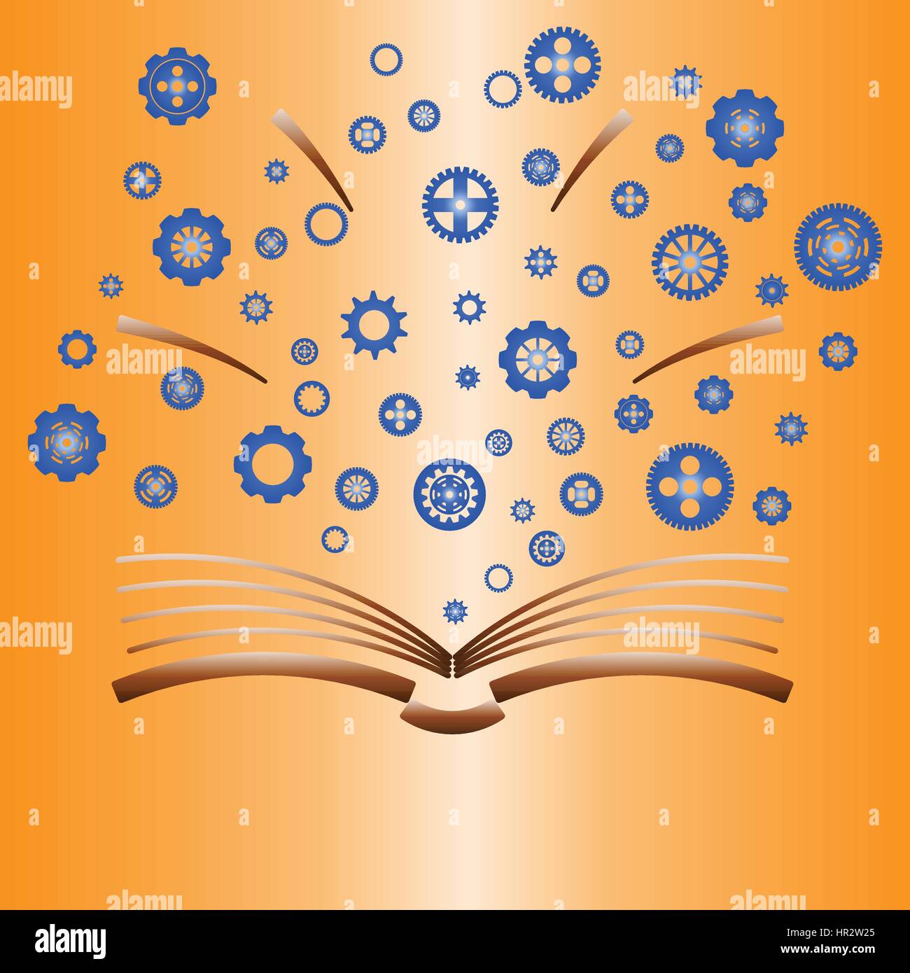 Variety gear wheel icon out from opened book in simple line art icon ...