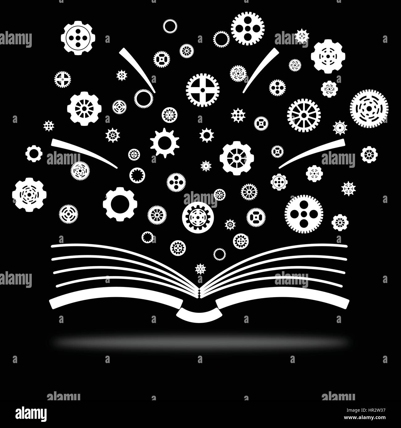 Variety gear wheel icon out from opened book in simple line art icon ...