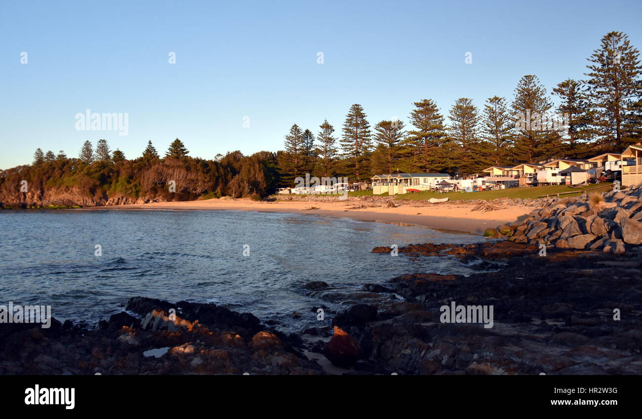 Cabins of the Tuross Beach Holiday Park right at the beach in early ...