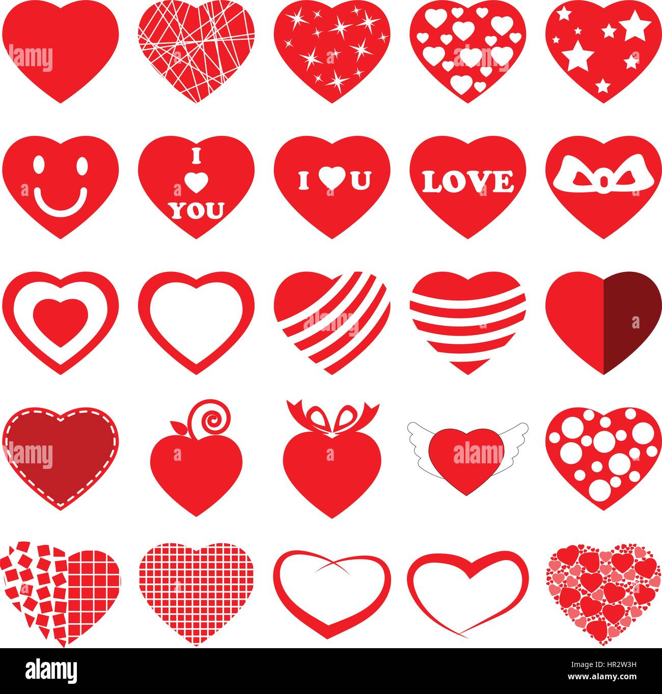 Variety red heart icon vector isolated on white background Stock Vector ...