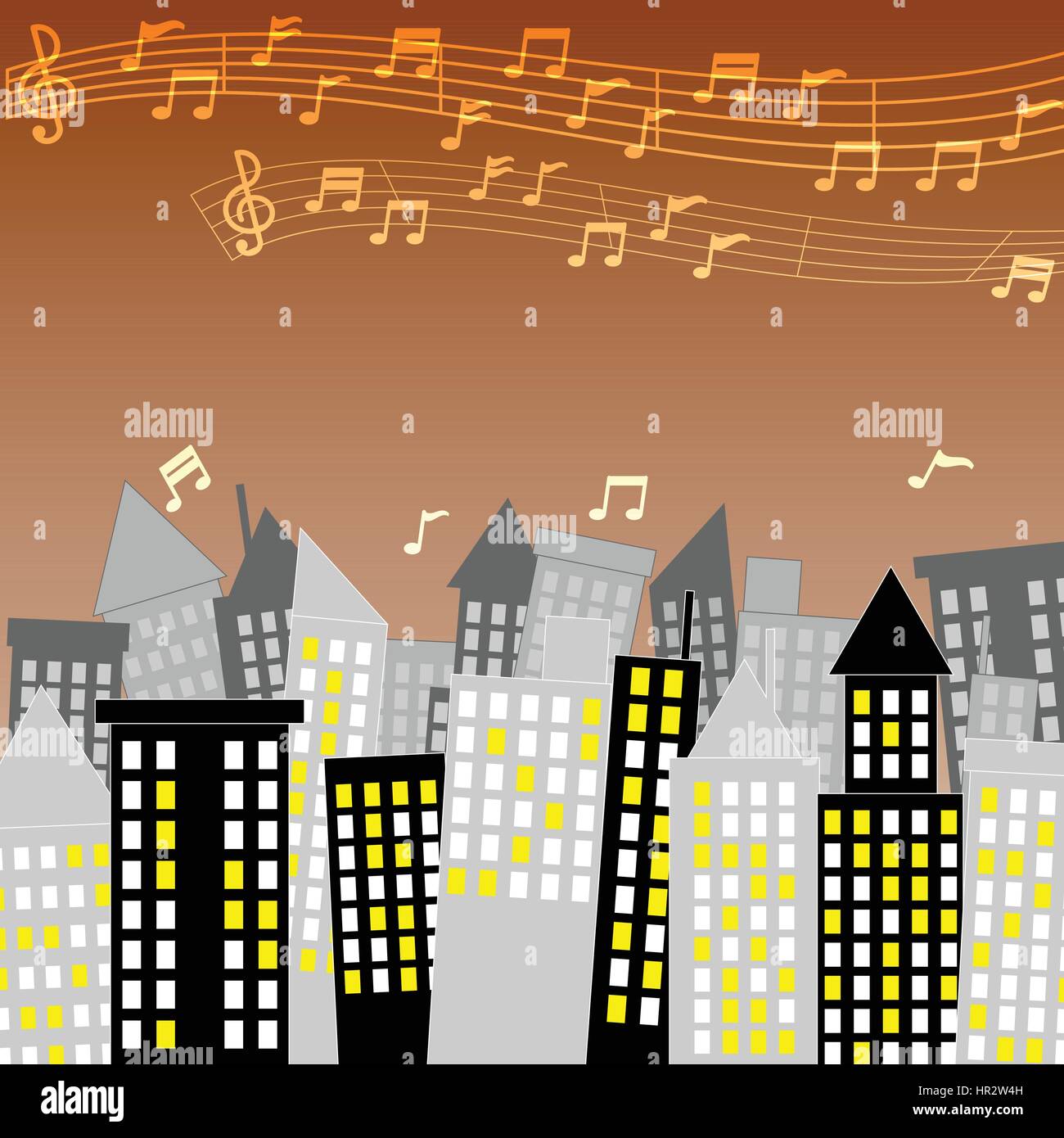 City town of Music with Music composer in the sky Stock Vector Image ...