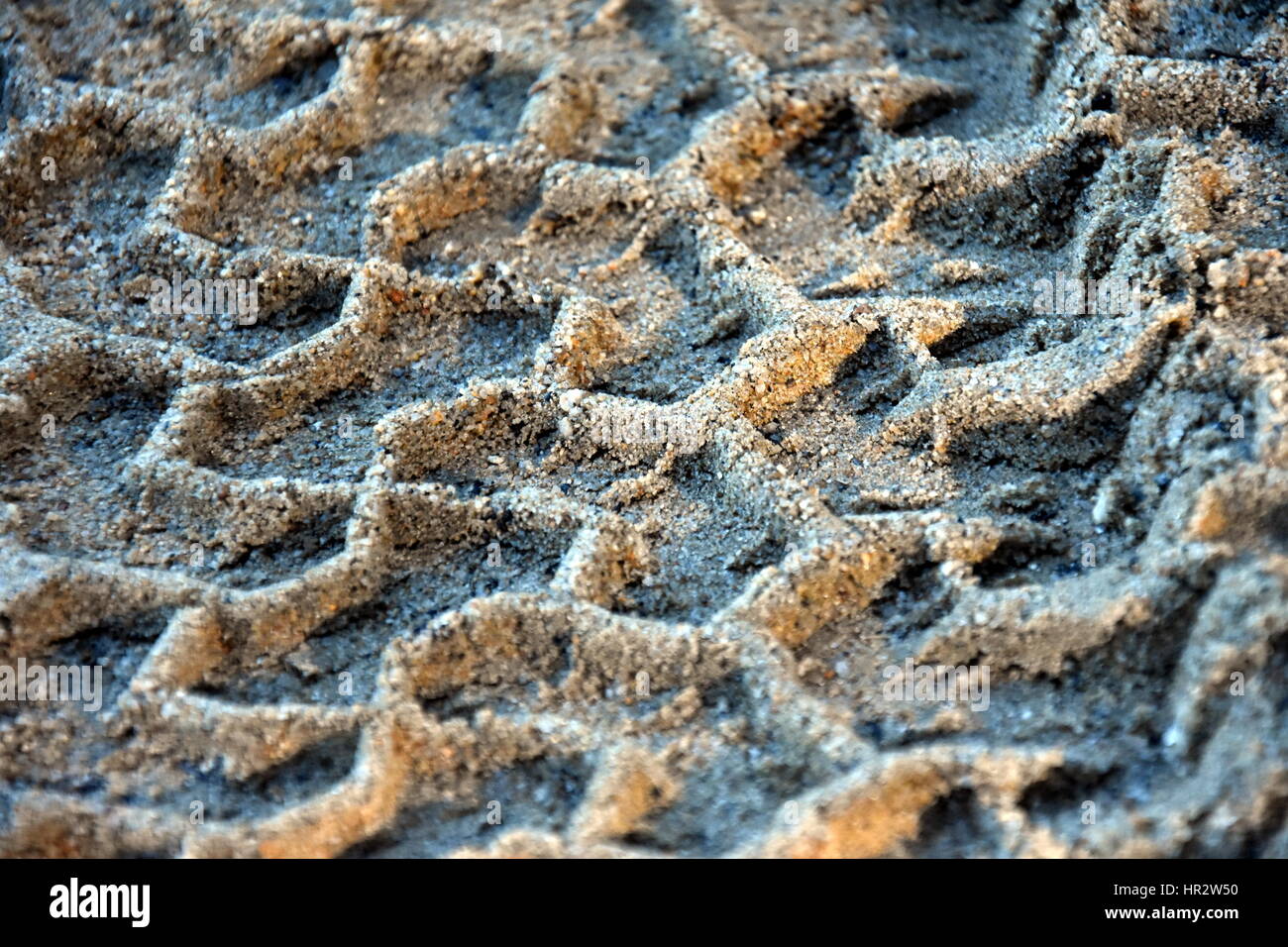 Wheel track in the sand texture. Coast beach sand surface car wheel ...