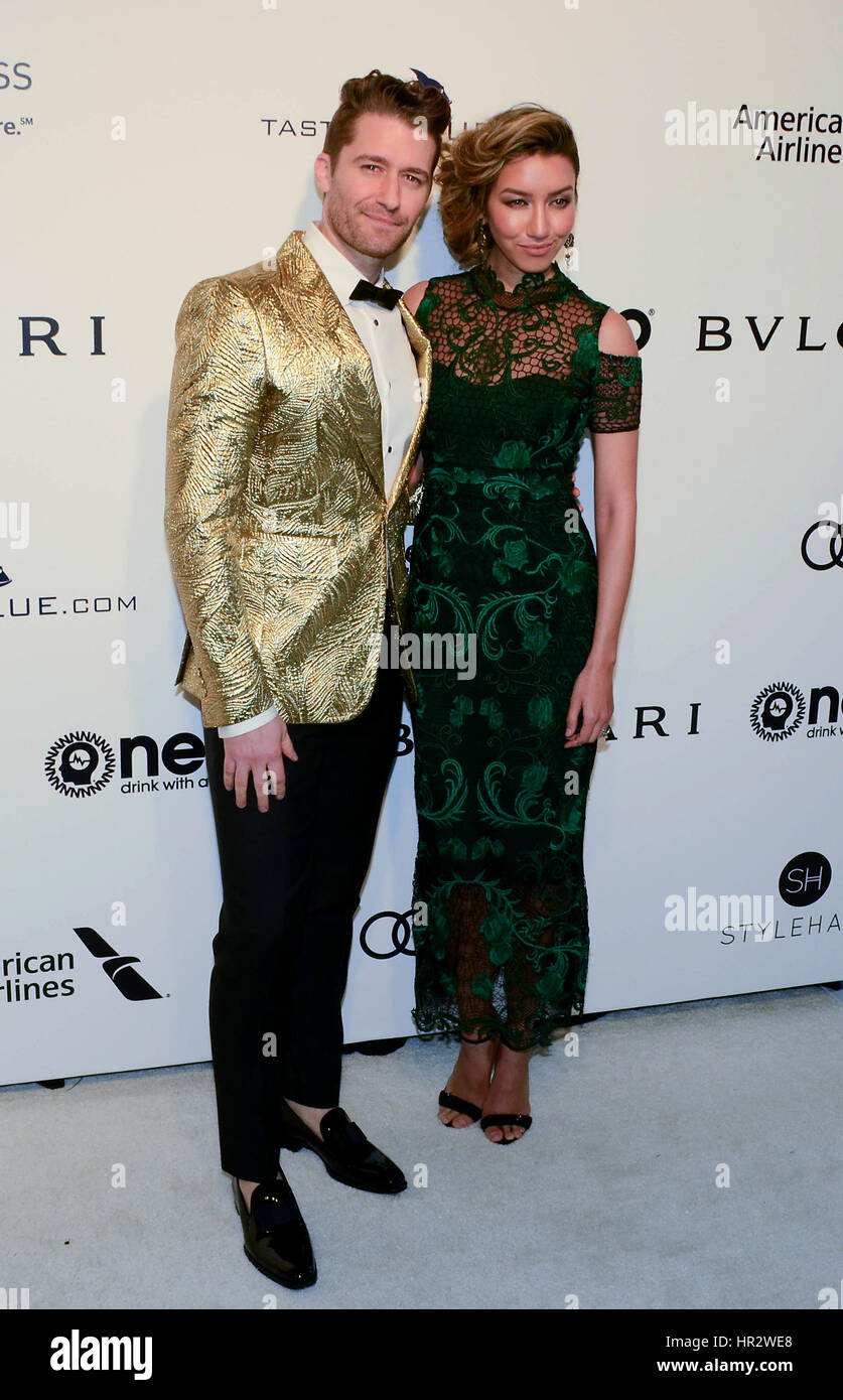 Matthew Morrison and his wife Renee arriving at the Elton John Oscar ...