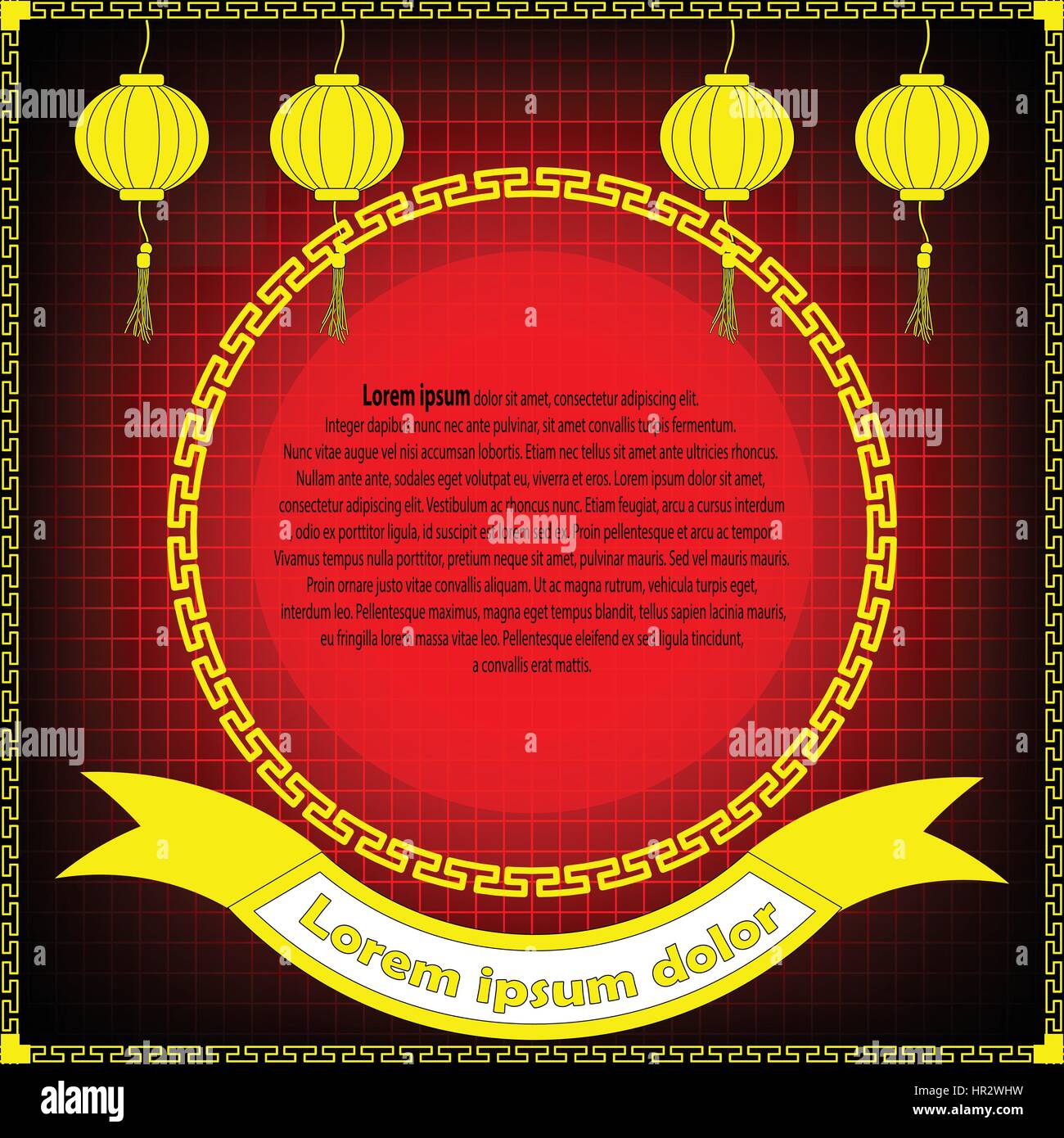 Red badge with yellow chinese circle pattern style with hanging lantern ...