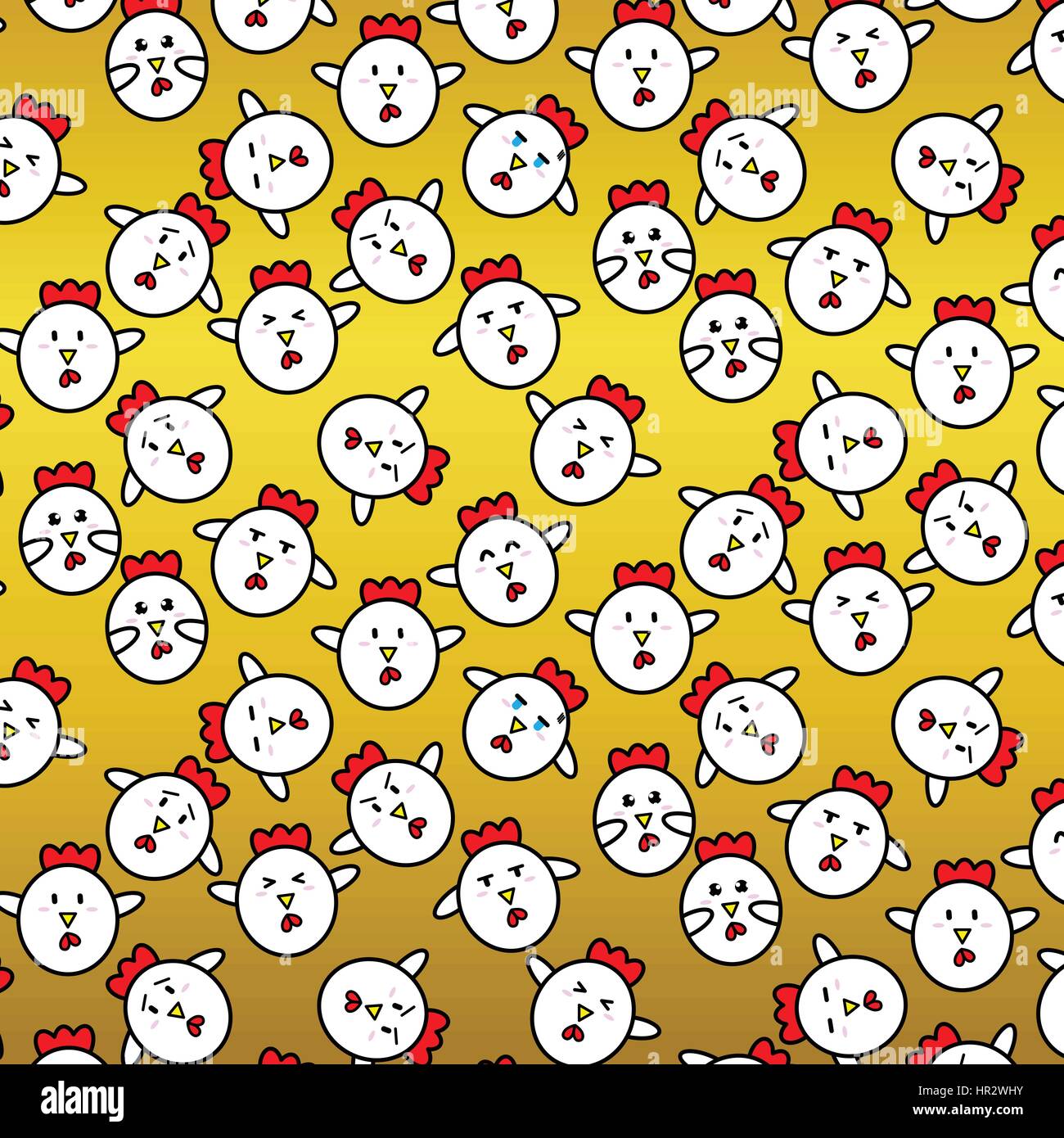 Variety emotion of chicken cartoon vector pattern on gold background ...