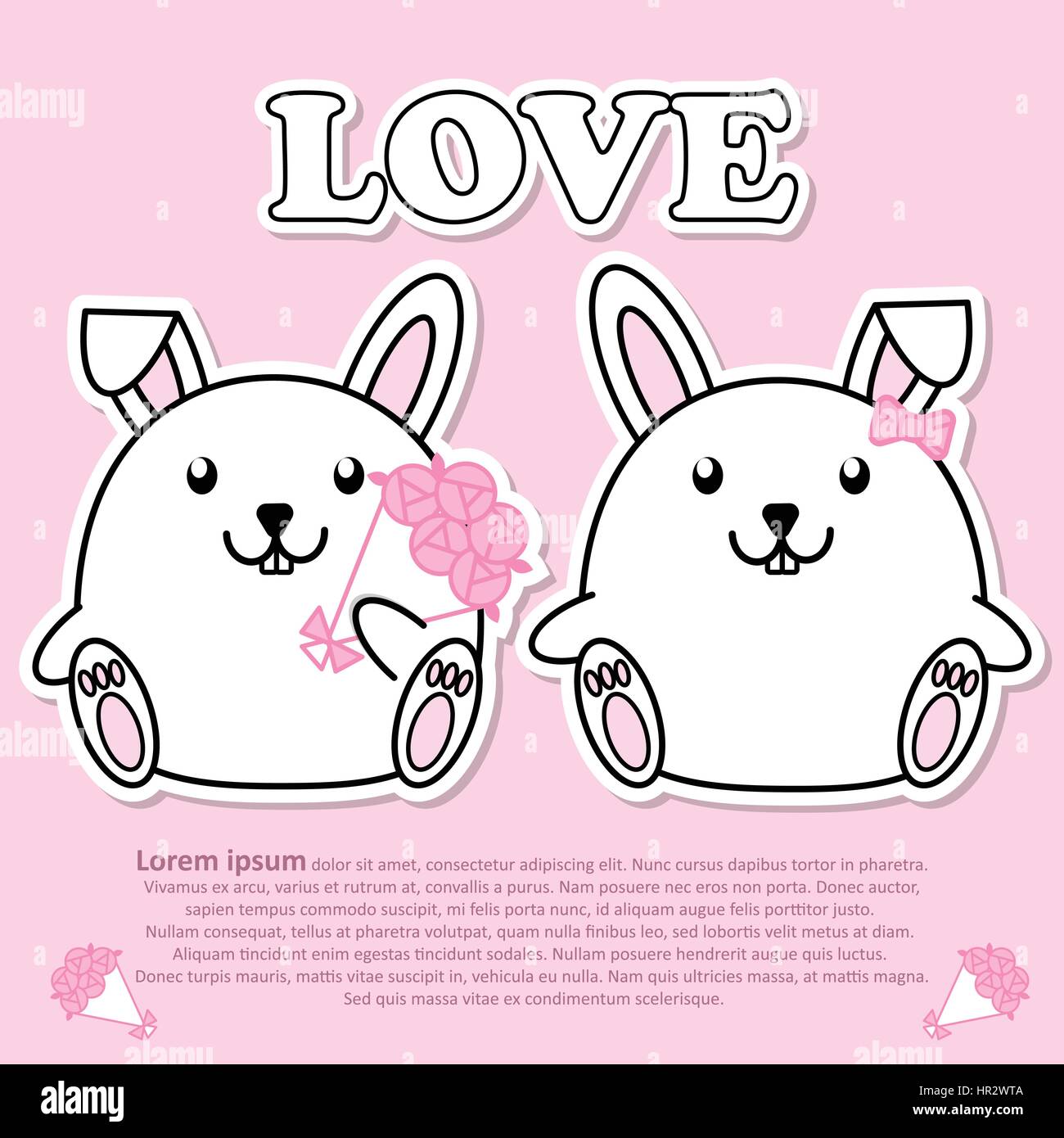 Lovely couple cute Rabbit with bouquet of pink rose flower in Valentine ...