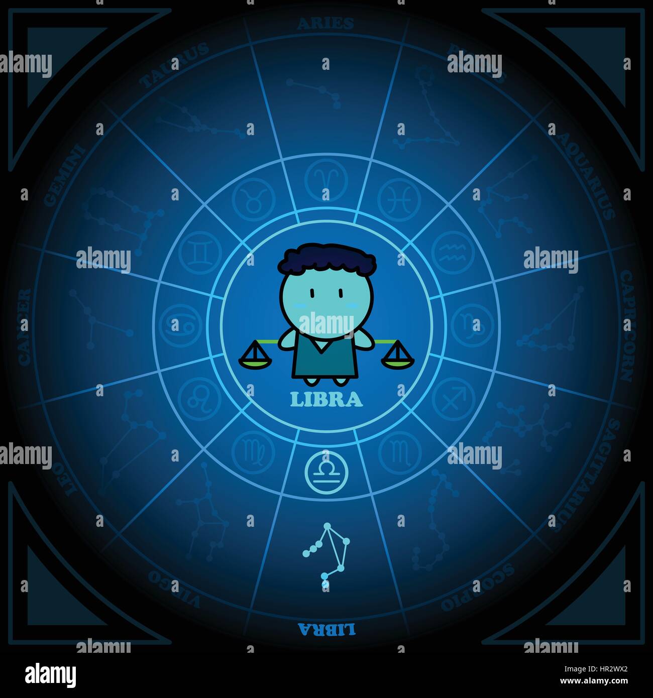 Astronomy of Libra Zodiac Circle with zodiac sign icon vector on black ...