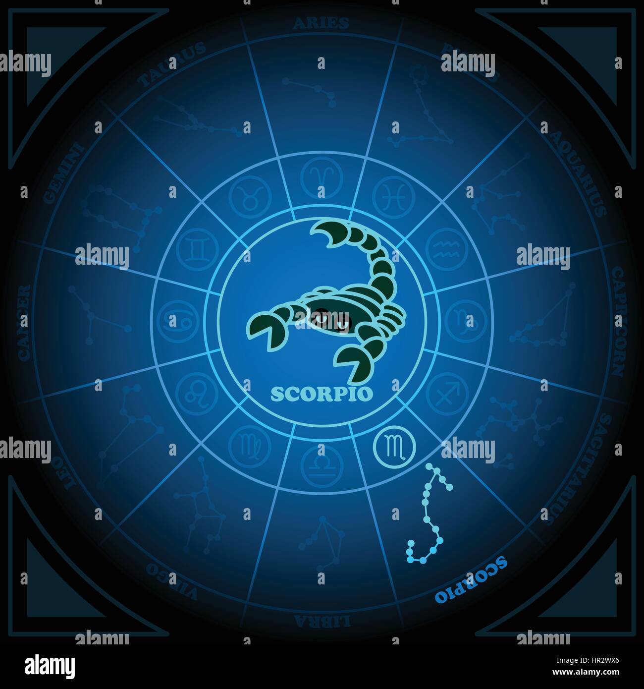 Astronomy of Scorpio Zodiac Circle with zodiac sign icon vector on ...