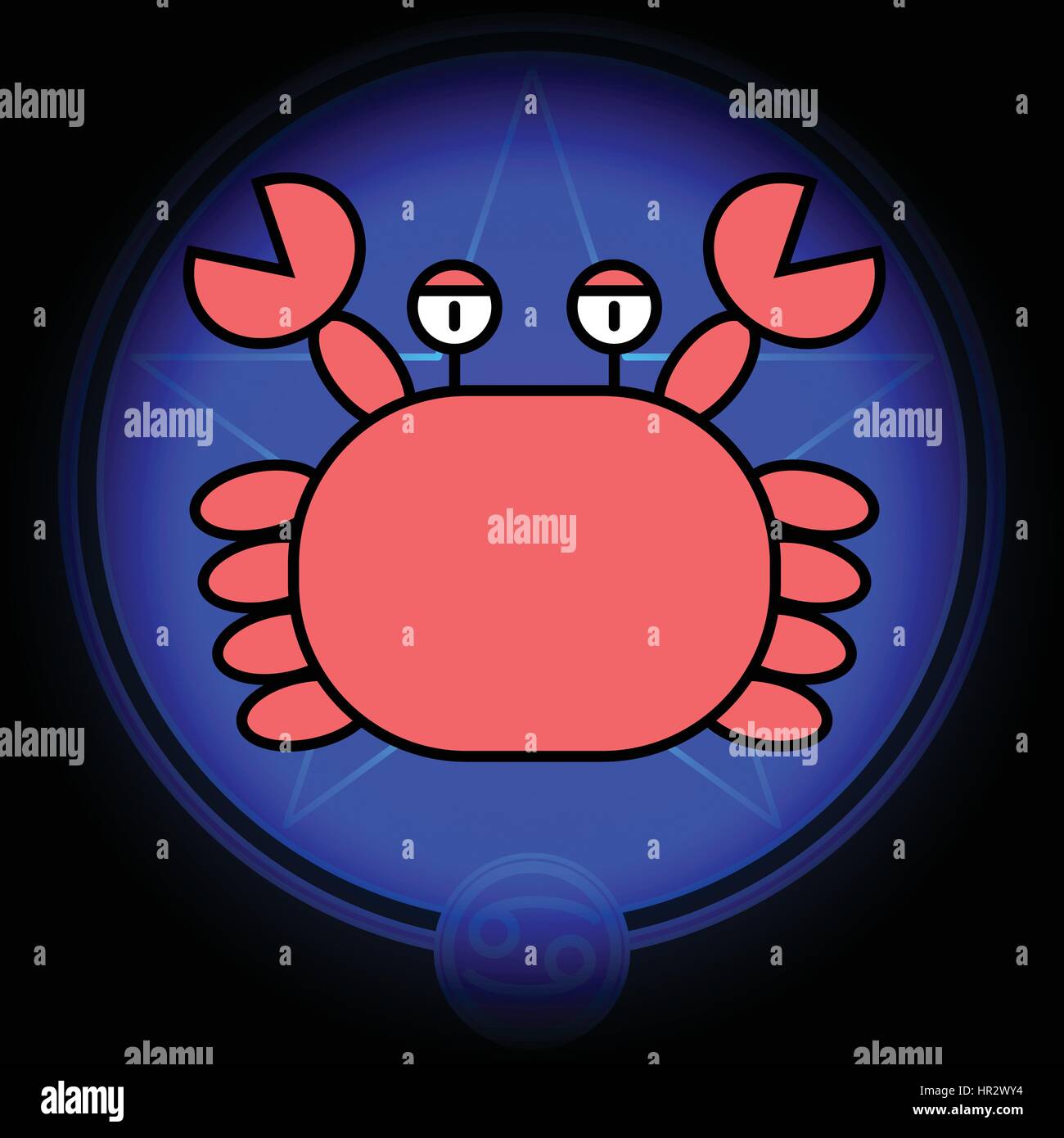Cartoon sign zodiac of Cancer vector icon on dark blue star background ...