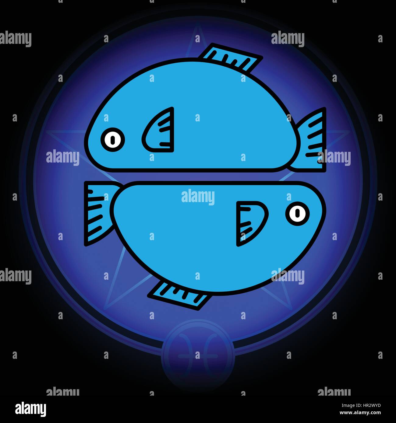 Cartoon sign zodiac of Pisces vector icon on dark blue star background ...