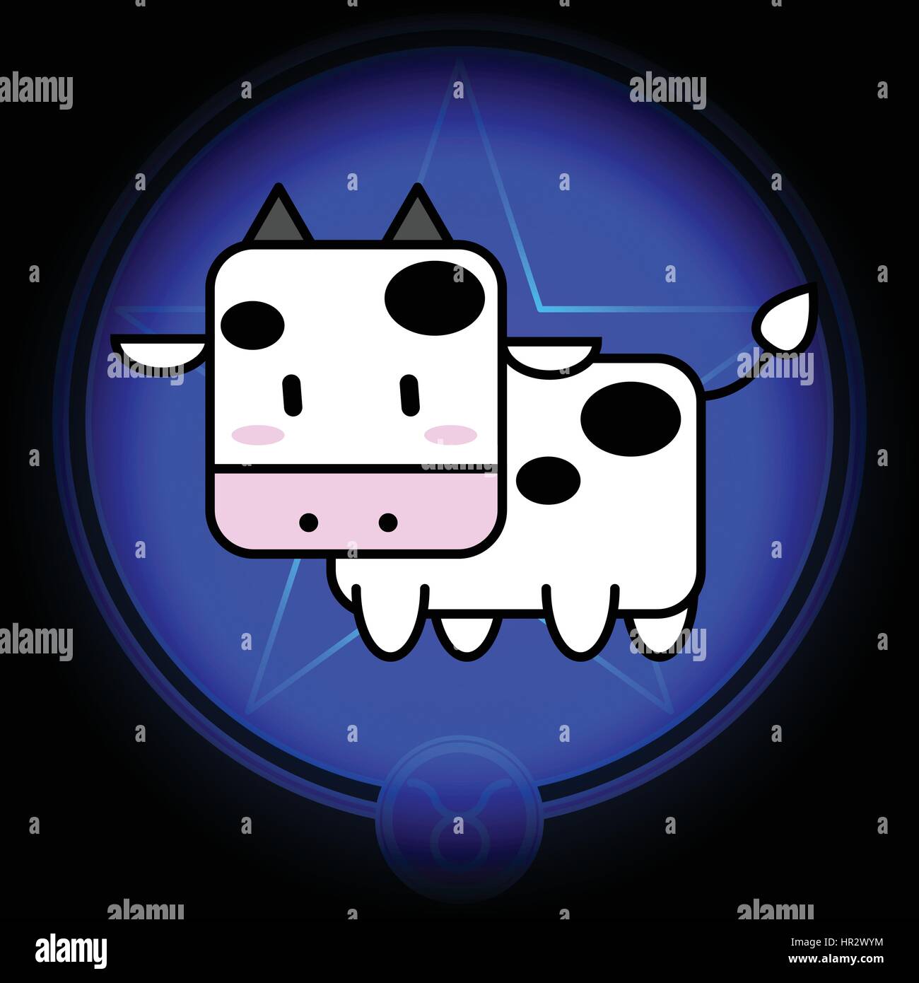 Cartoon sign zodiac of Taurus vector icon on dark blue star background ...