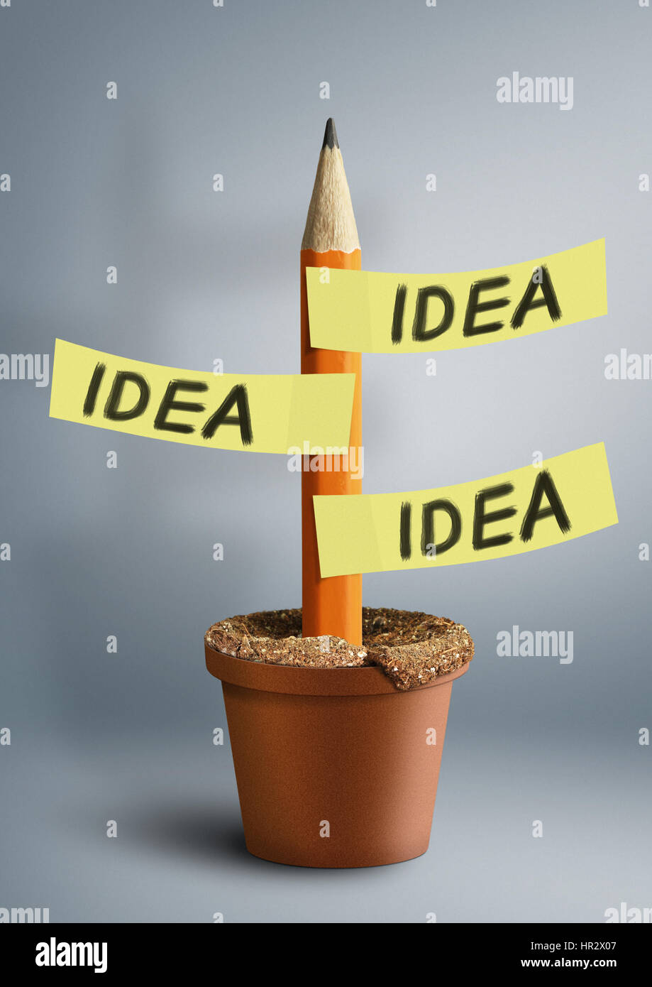 Idea creative concept, pencil with stickers Stock Photo - Alamy