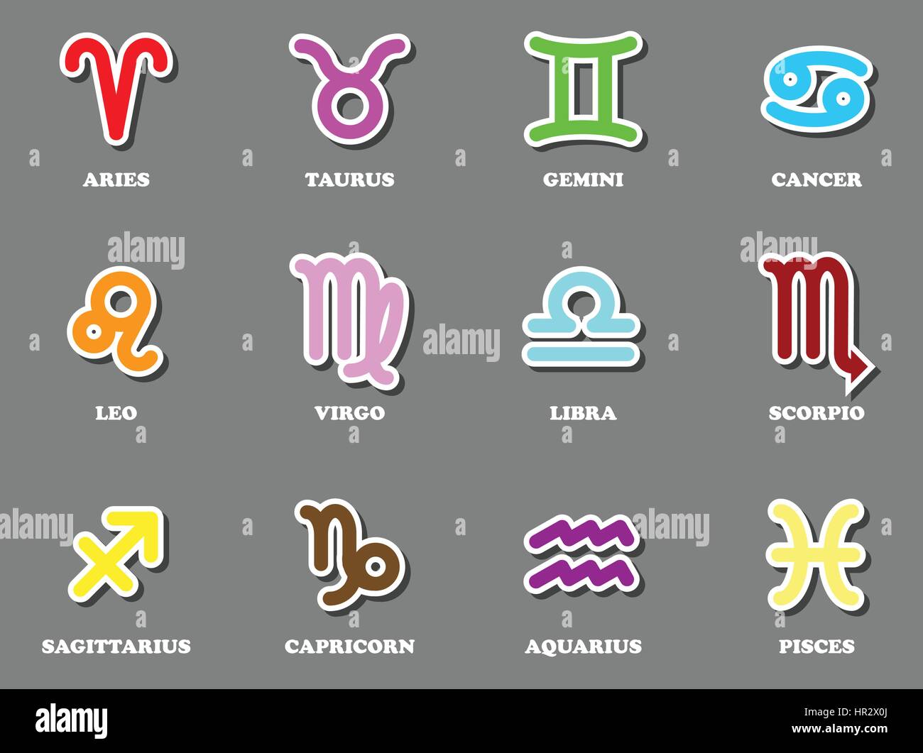 Colorful Twelve Zodiac Signs Icon Vector Isolated On Grey Background