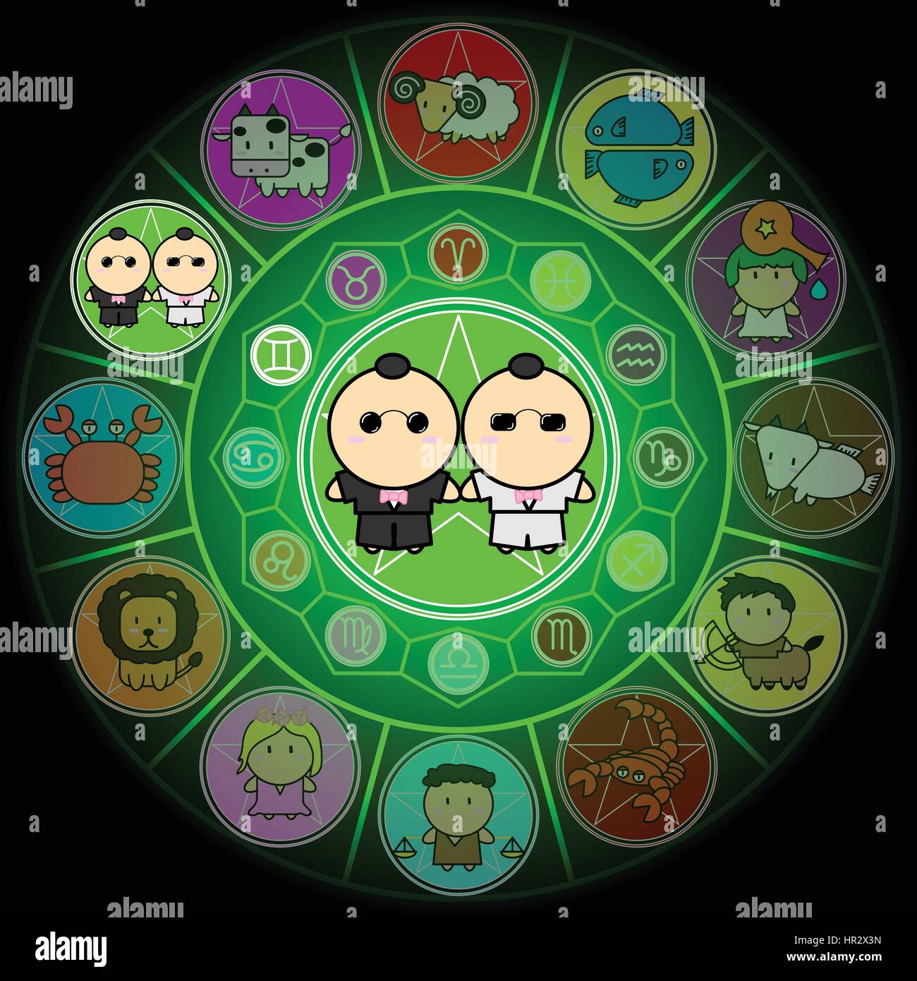 Gemini constellation cartoon illustration hi-res stock photography and ...