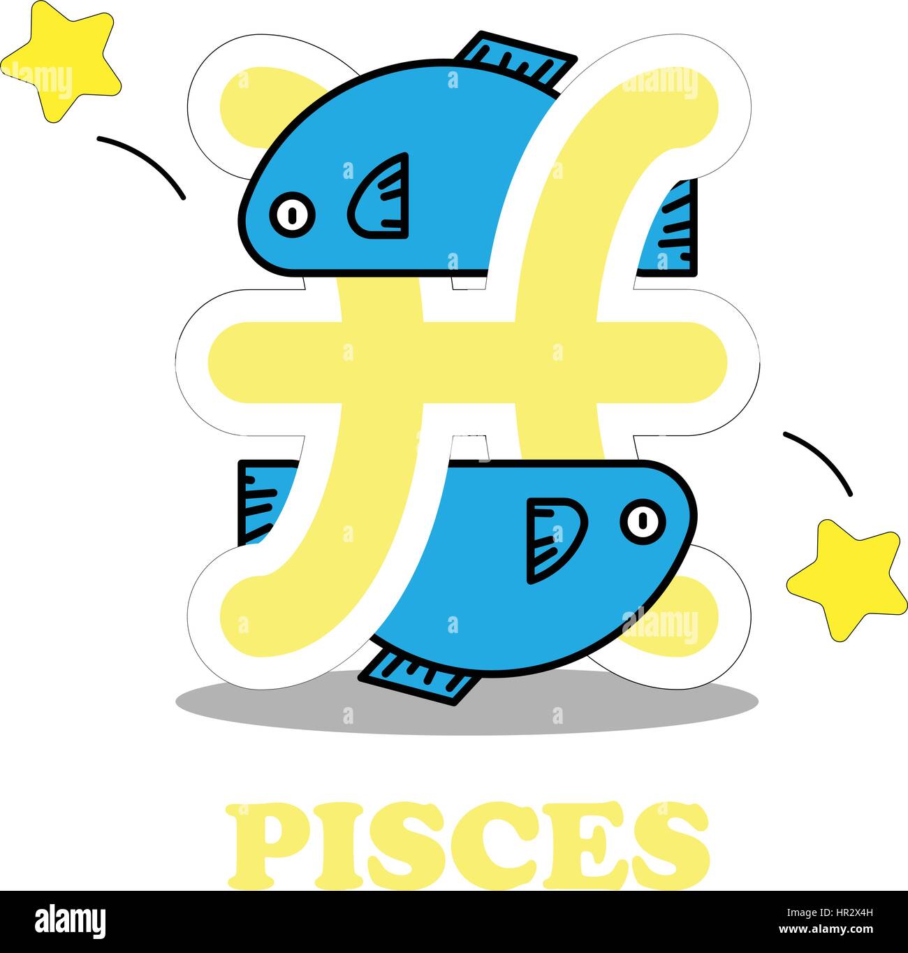 Pisces cartoon with Big Zodiac sign icon vector isolated on white ...