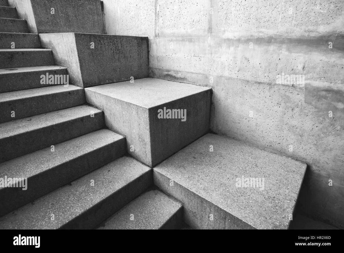 Concrete staircase as abstract architectural background, monochromatic ...