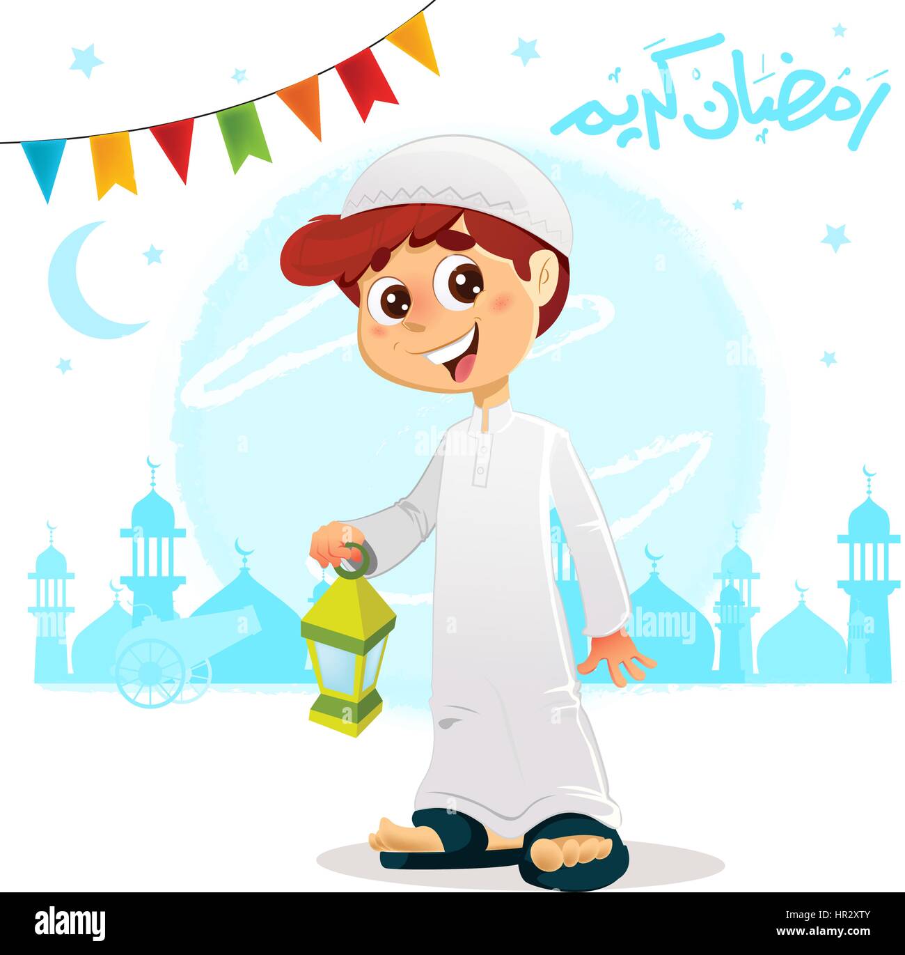 Vector Illustration of Arabic Muslim Boy Celebrating Ramadan Wearing ...