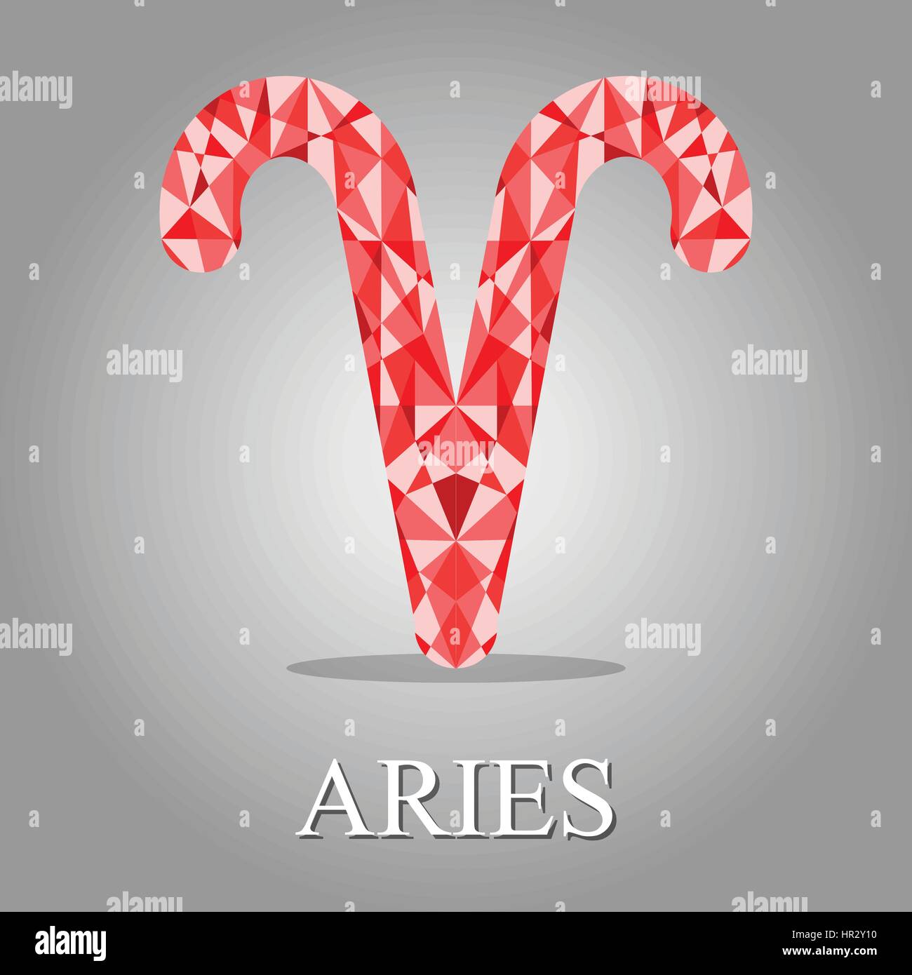 Red polygonal Aries zodiac icon sign symbol vector illustration on grey ...