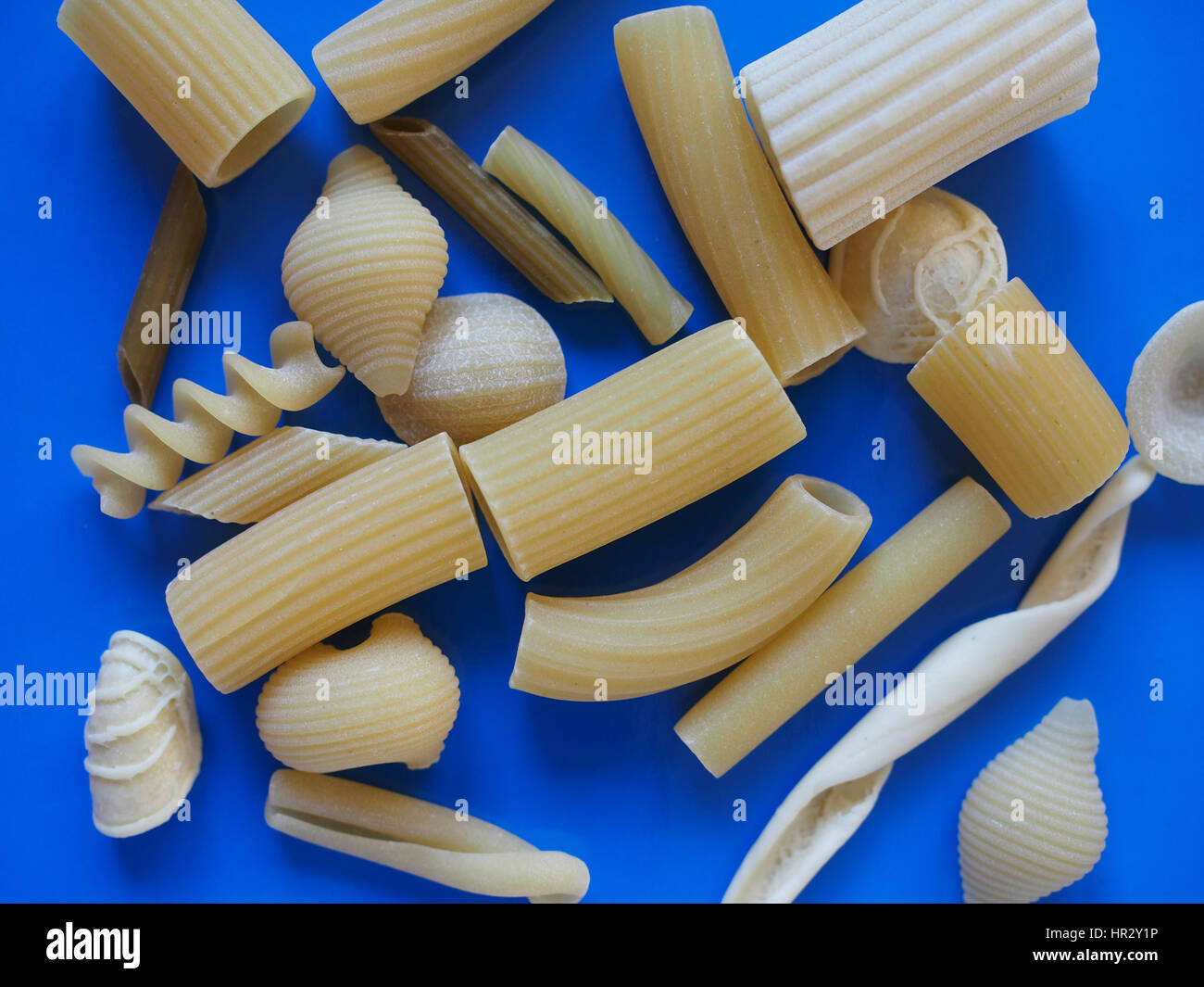 Many different types of Italian pasta including penne macaroni ...