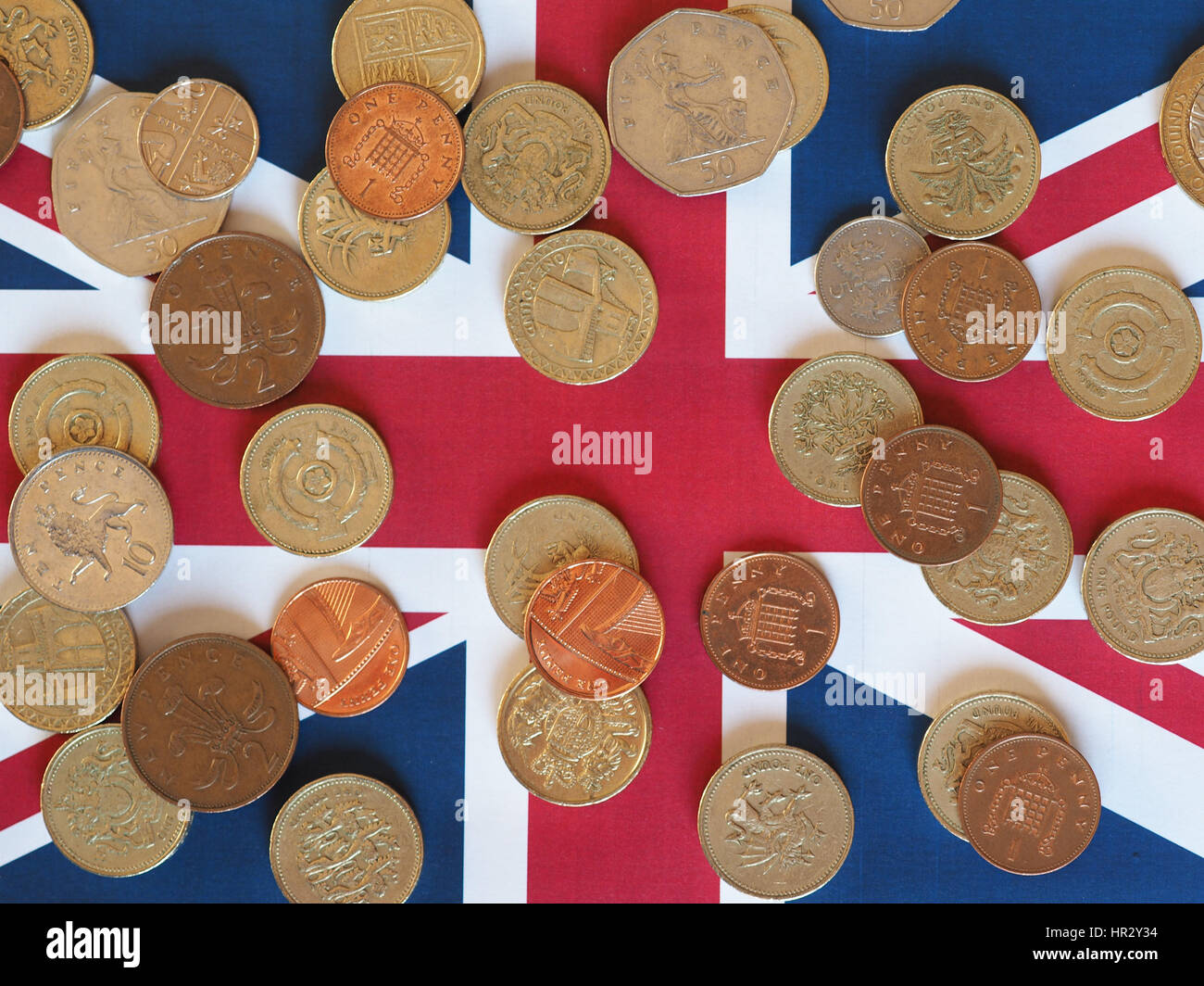 Pound coins money (GBP), currency of United Kingdom, over the Union ...