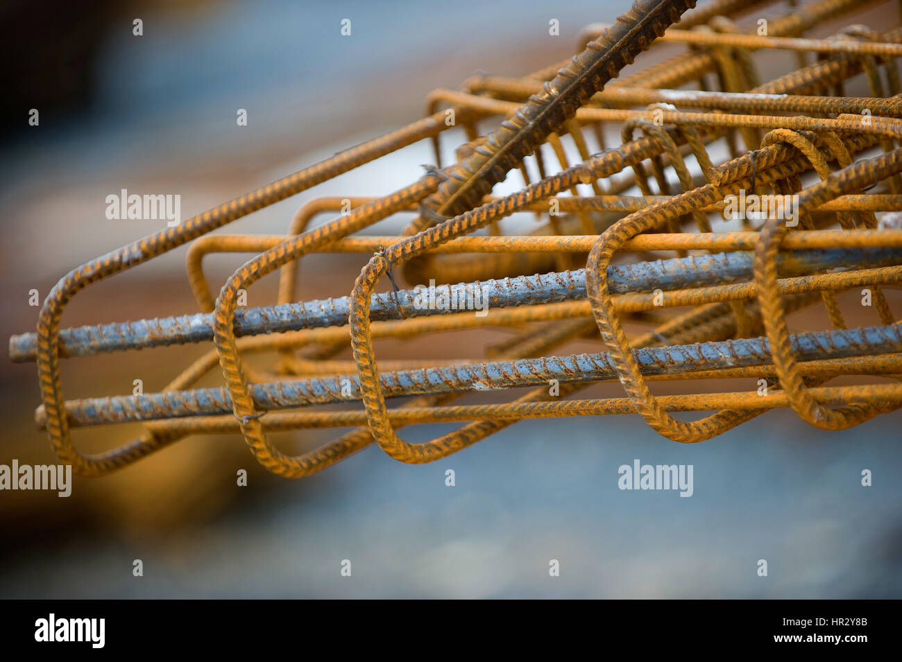 Stack of reinforcing bar mesh in a construction site, France Stock ...