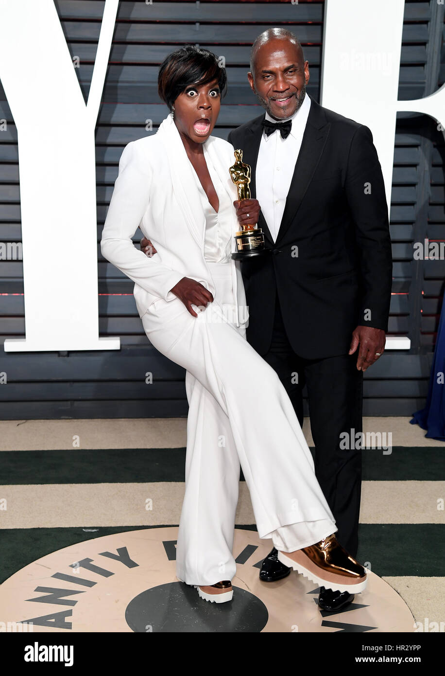 Viola Davis with her Oscar for Actress in a Supporting Role for Fences arriving at the Vanity ...