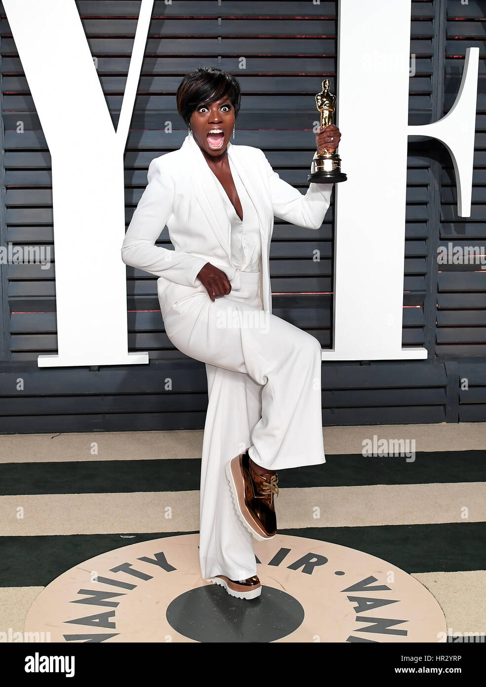 Viola Davis with her Oscar for Actress in a Supporting Role for Fences arriving at the Vanity ...