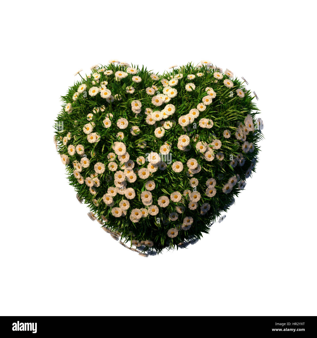 hovering heart-shaped lovely meadow (3d illustration isolated on white ...