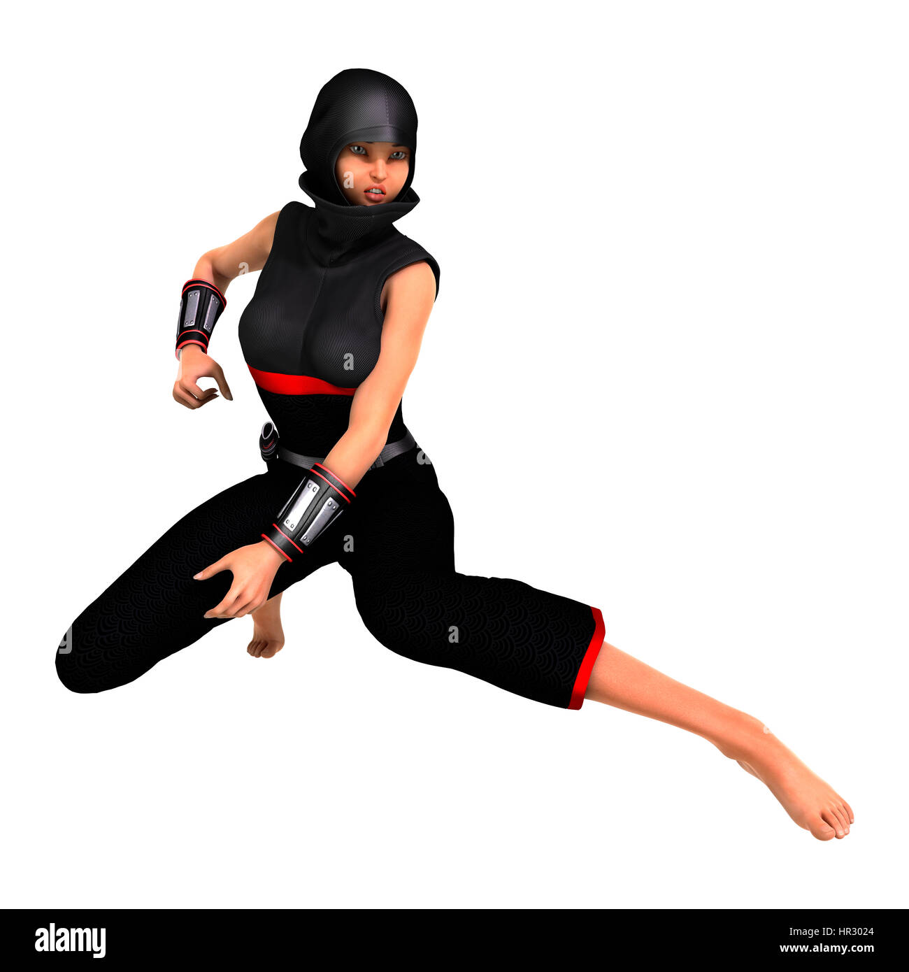 3D rendering of a female ninja isolated on white background Stock Photo ...