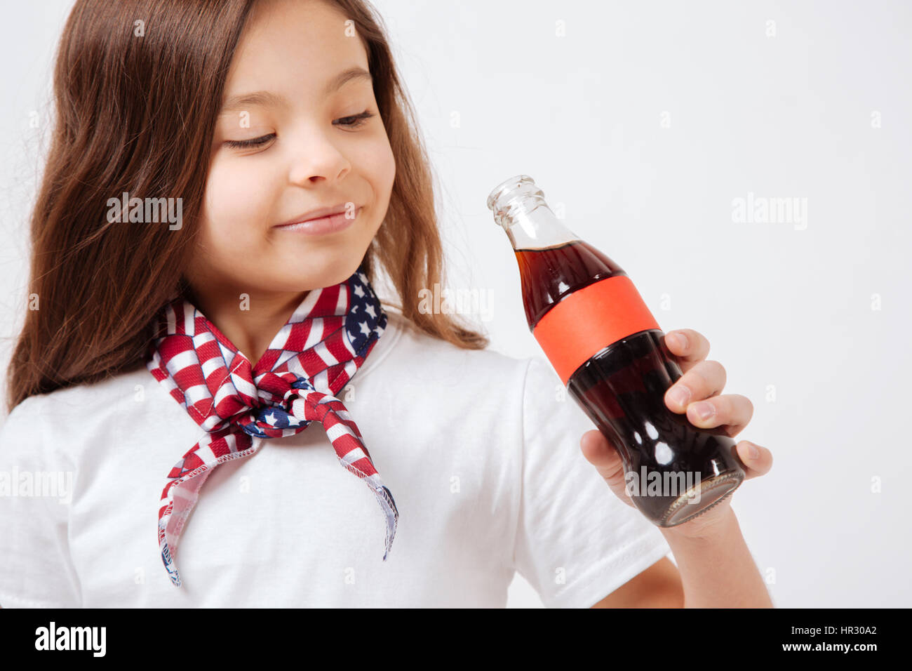 Enjoying this fizzy water. Cheerful happy merry girl expressing ...