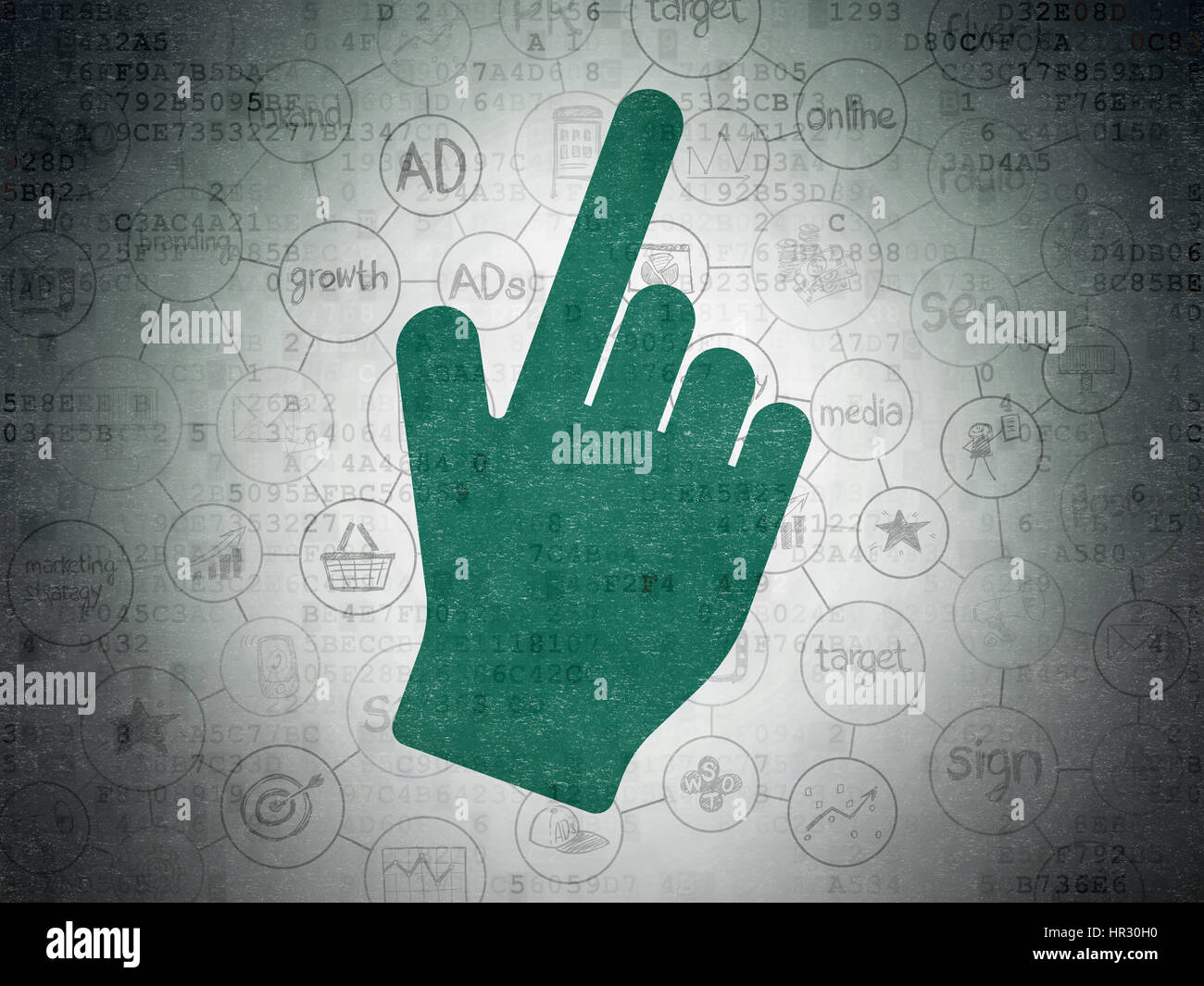 Advertising concept: Mouse Cursor on Digital Data Paper background ...