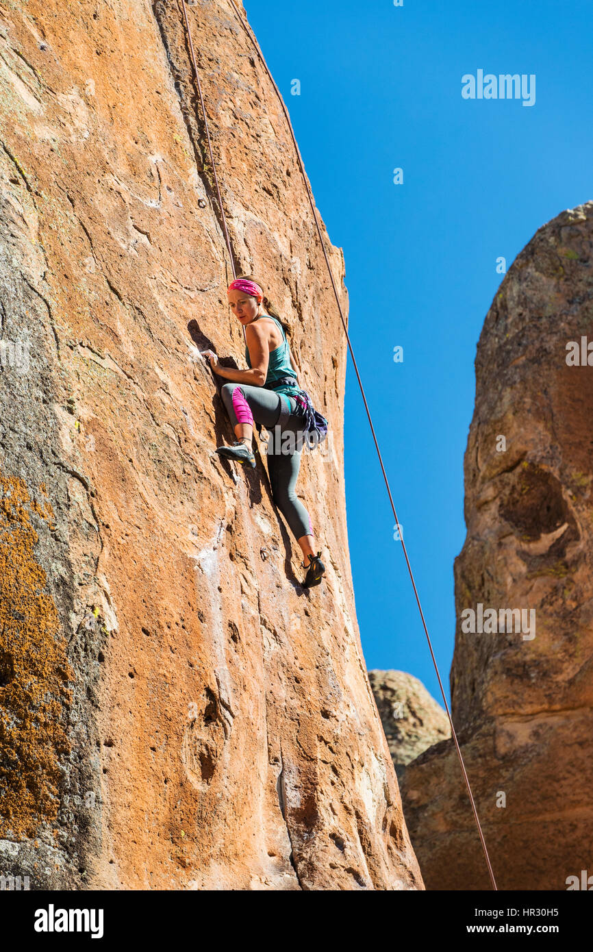 Young woman rock climbing; Penitente Canyon; Colorado; US Stock Photo ...