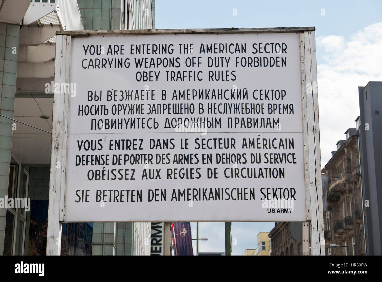 Wooden Notice Board at CheckPoint Charlie, Berlin, Germany Stock Photo ...