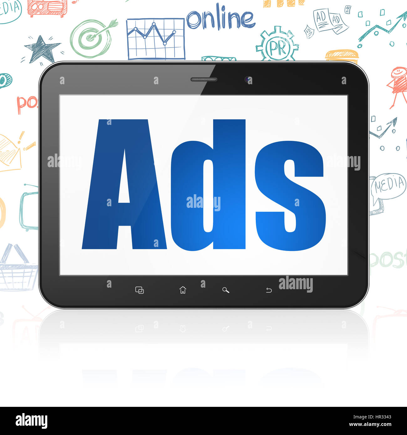 Marketing concept: Tablet Computer with Ads on display Stock Photo - Alamy