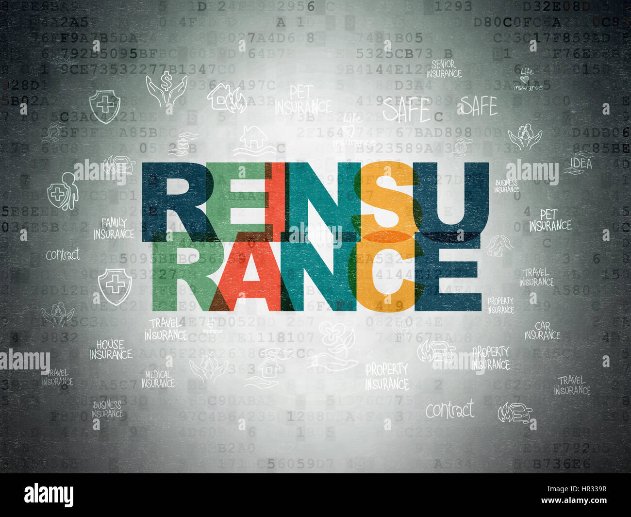 Insurance concept: Reinsurance on Digital Data Paper background Stock ...