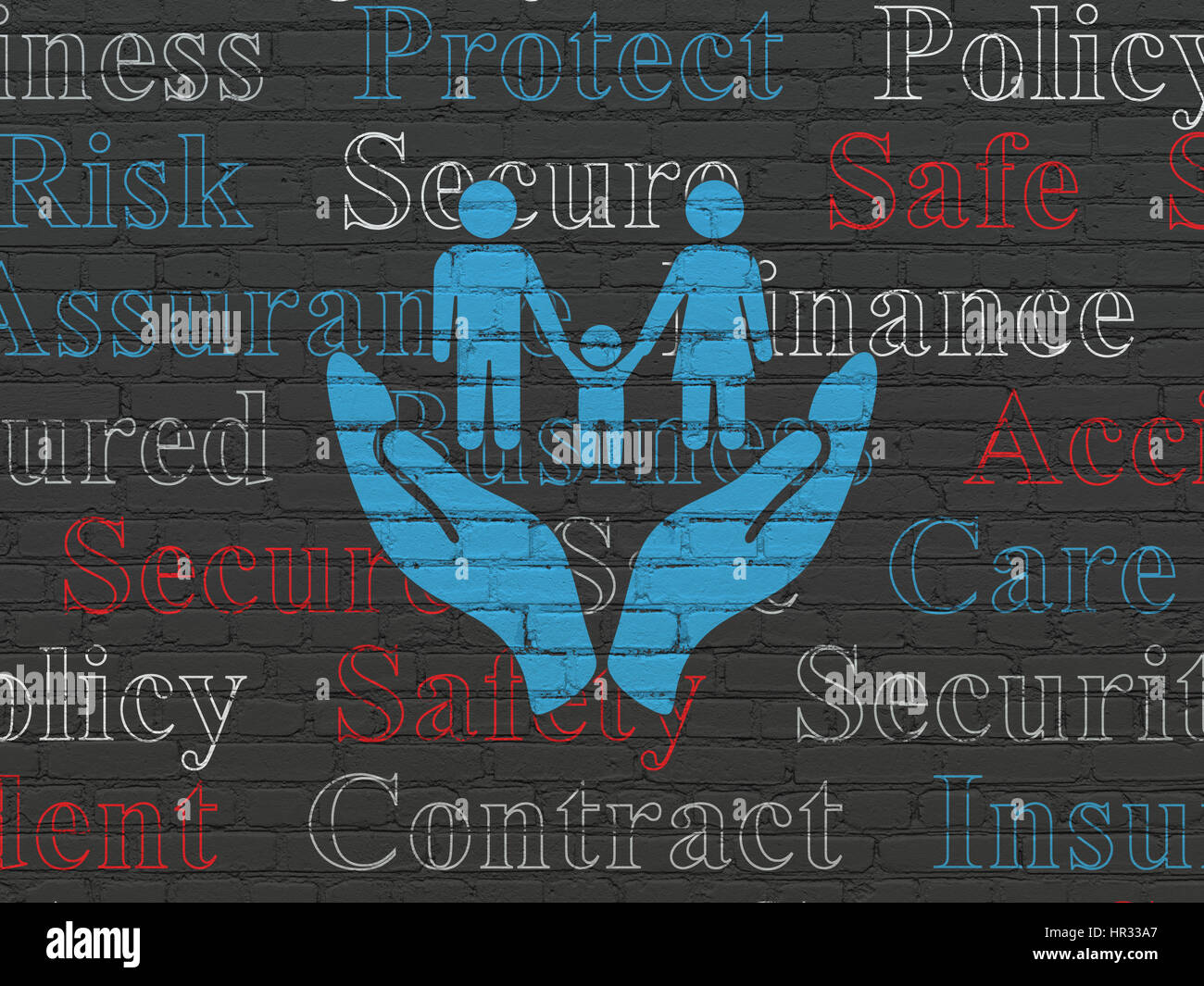 Insurance concept: Family And Palm on wall background Stock Photo - Alamy