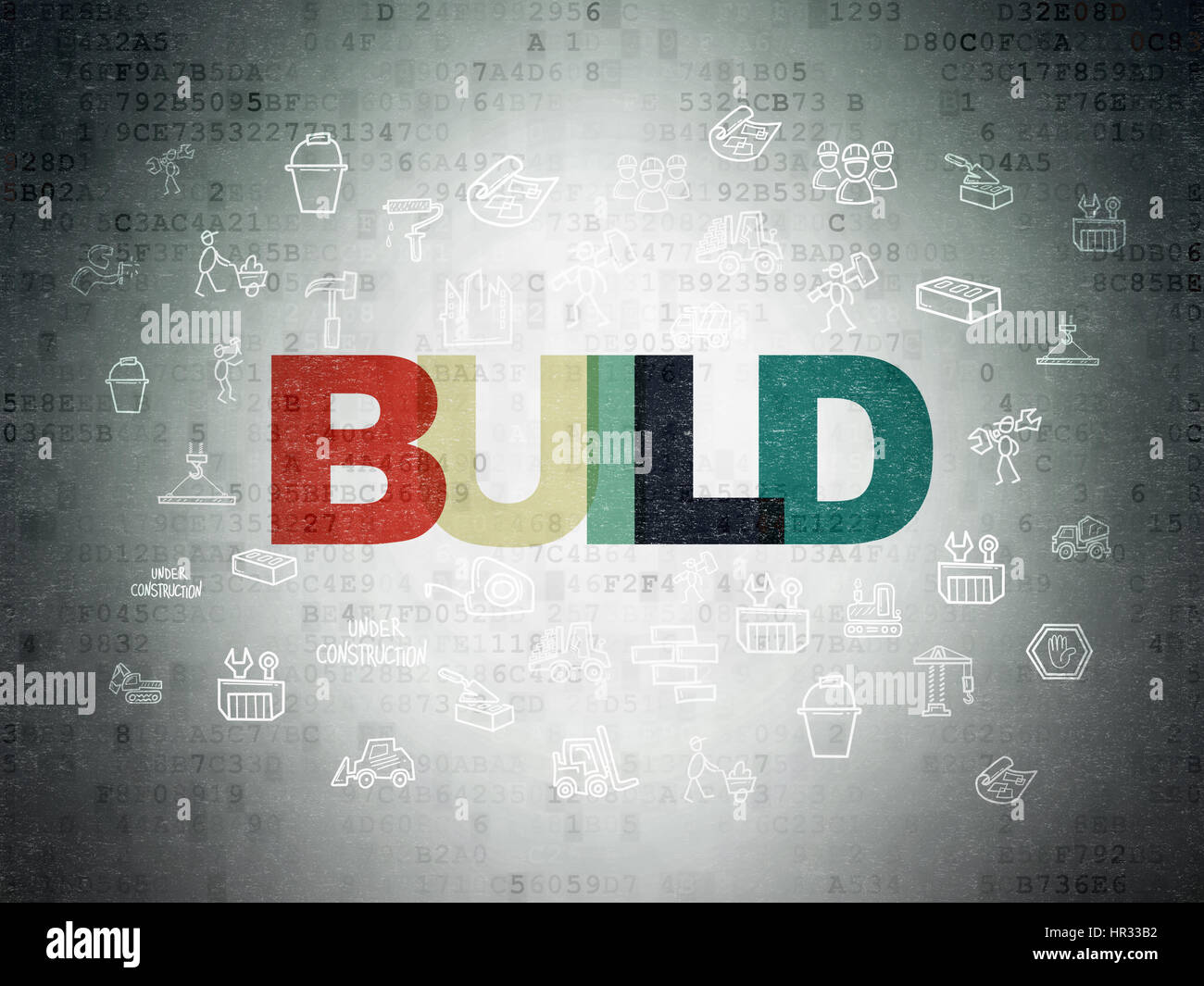 Construction concept: Build on Digital Data Paper background Stock ...