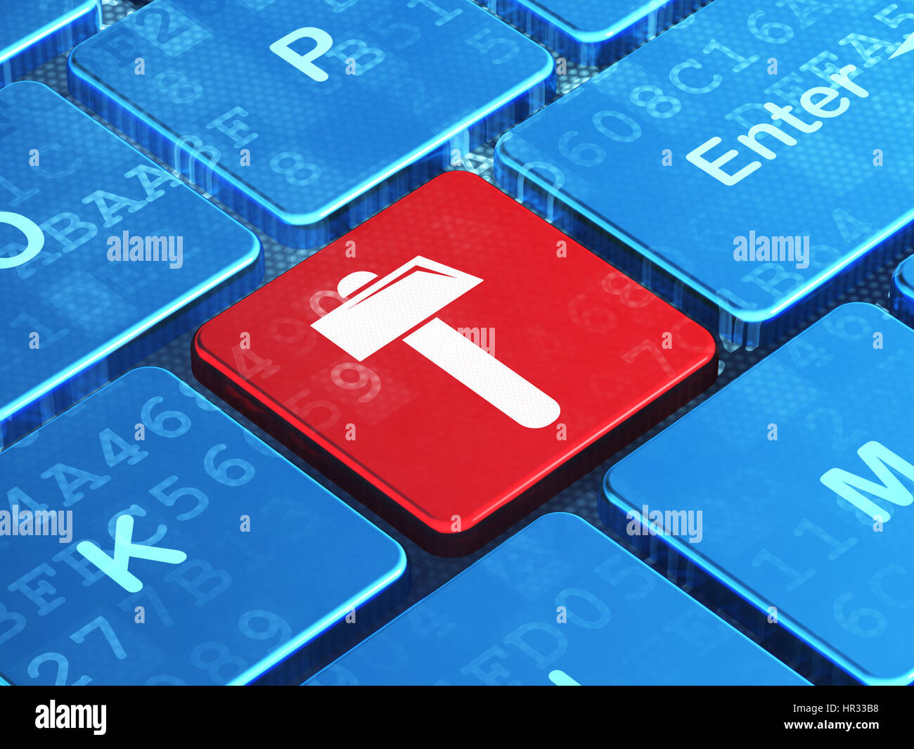 Construction concept: Hammer on computer keyboard background Stock ...