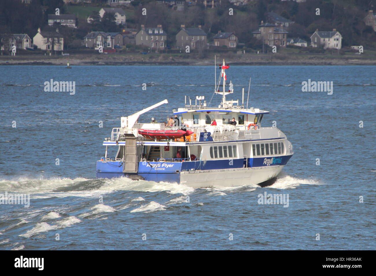 Argyll Flyer, one of two passenger ferries operated by Argyll Ferries, passing Gourock on the ...